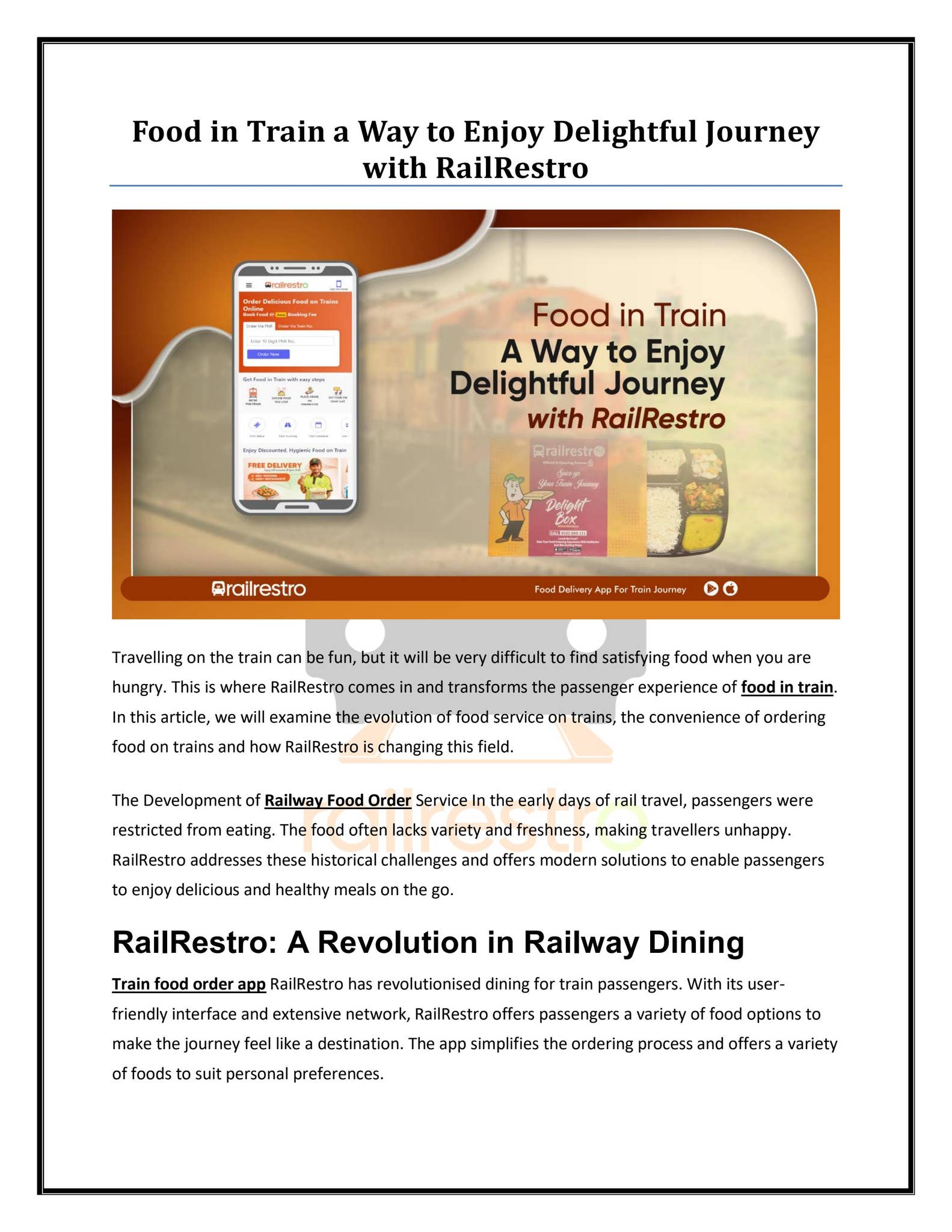 Food in Train a Way to Enjoy Delightful Journey with RailRestro by ...