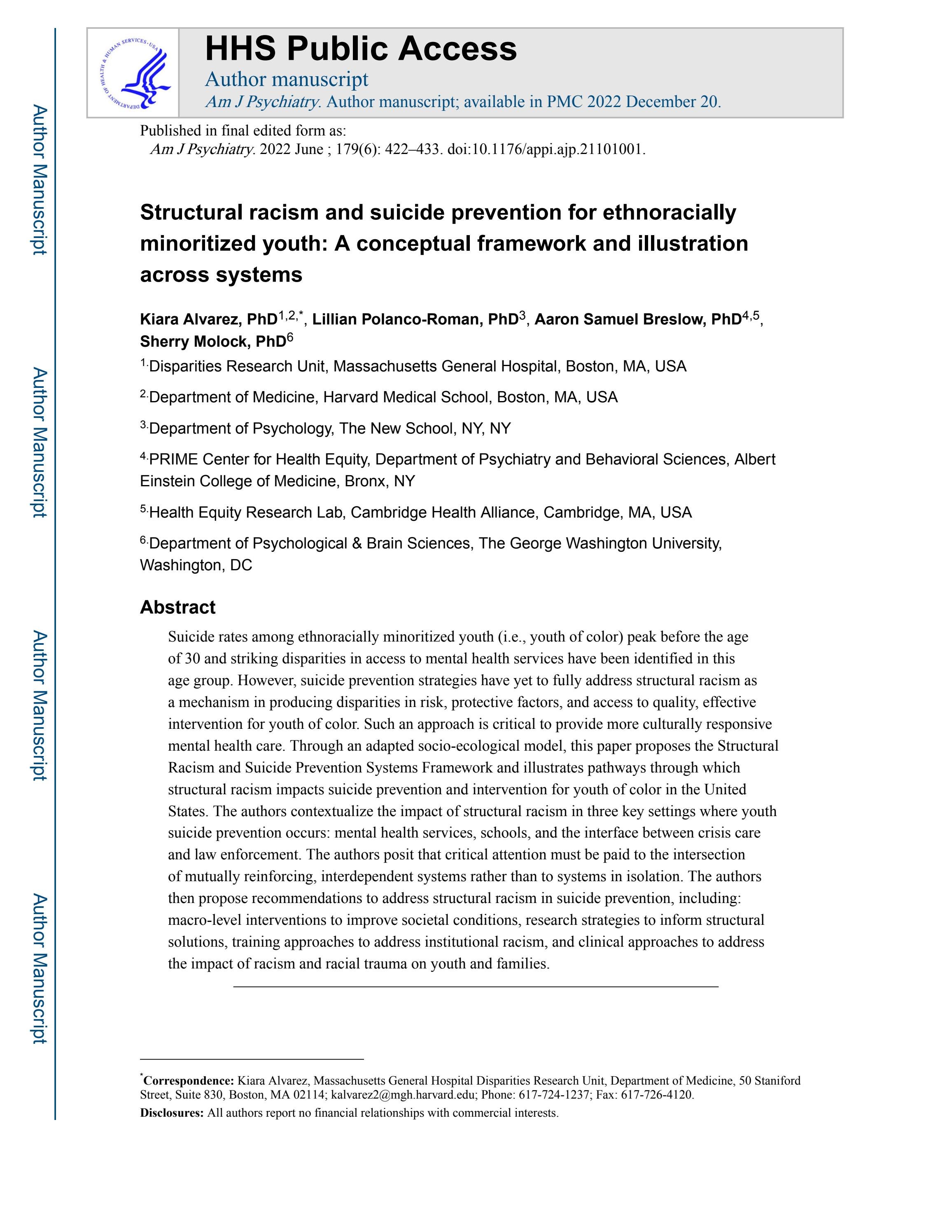 Structural racism and suicide prevention for ethnoracially minoritized ...