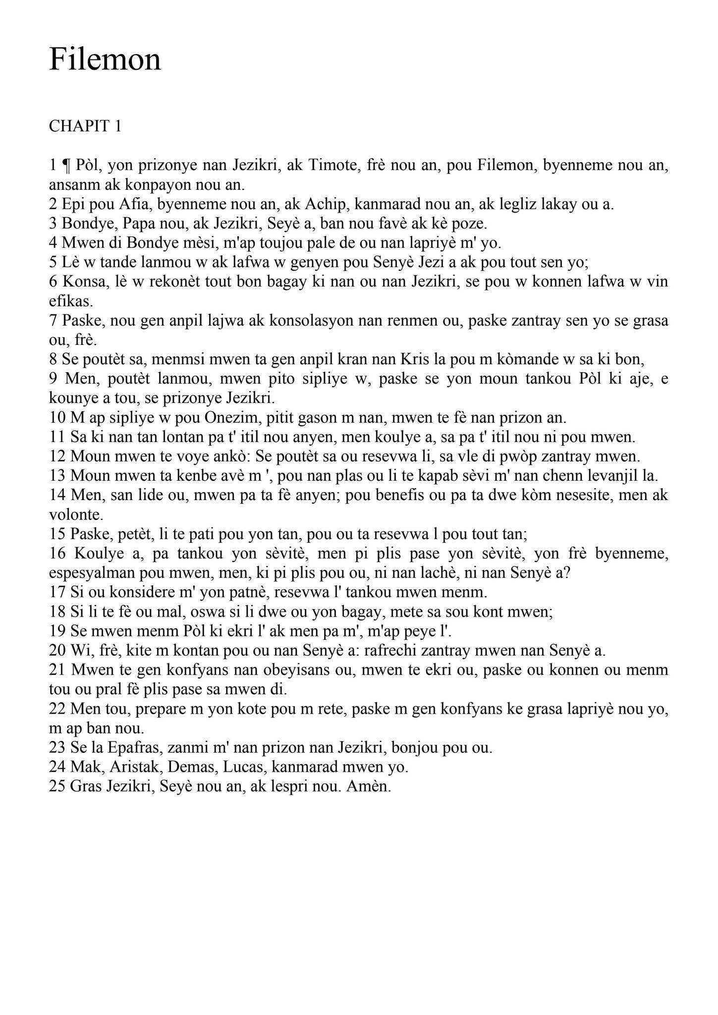 Haitian Creole - Philemon by Filipino Tracts and Literature Society Inc ...