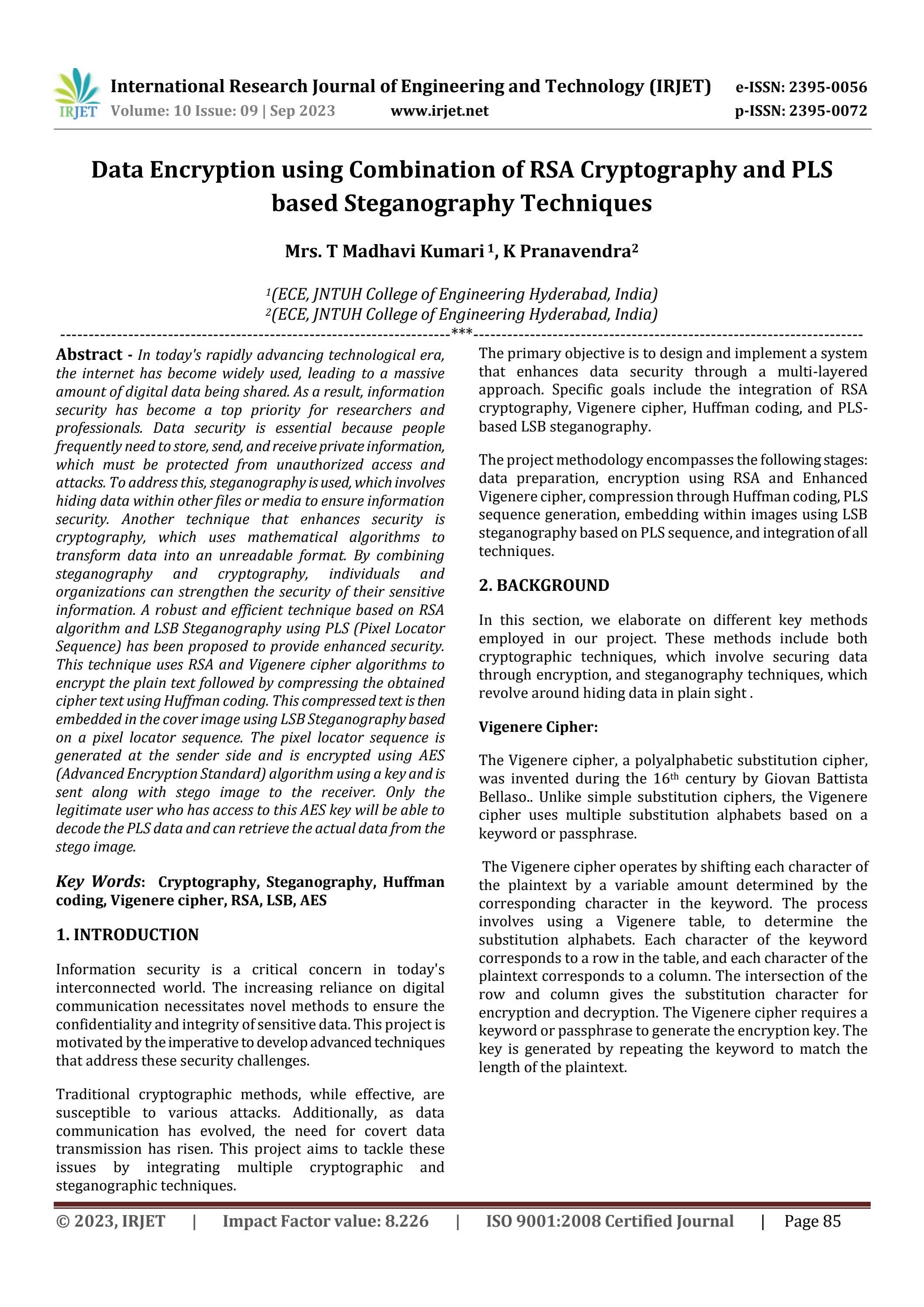 Data Encryption using Combination of RSA Cryptography and PLS based Steganography Techniques by ...