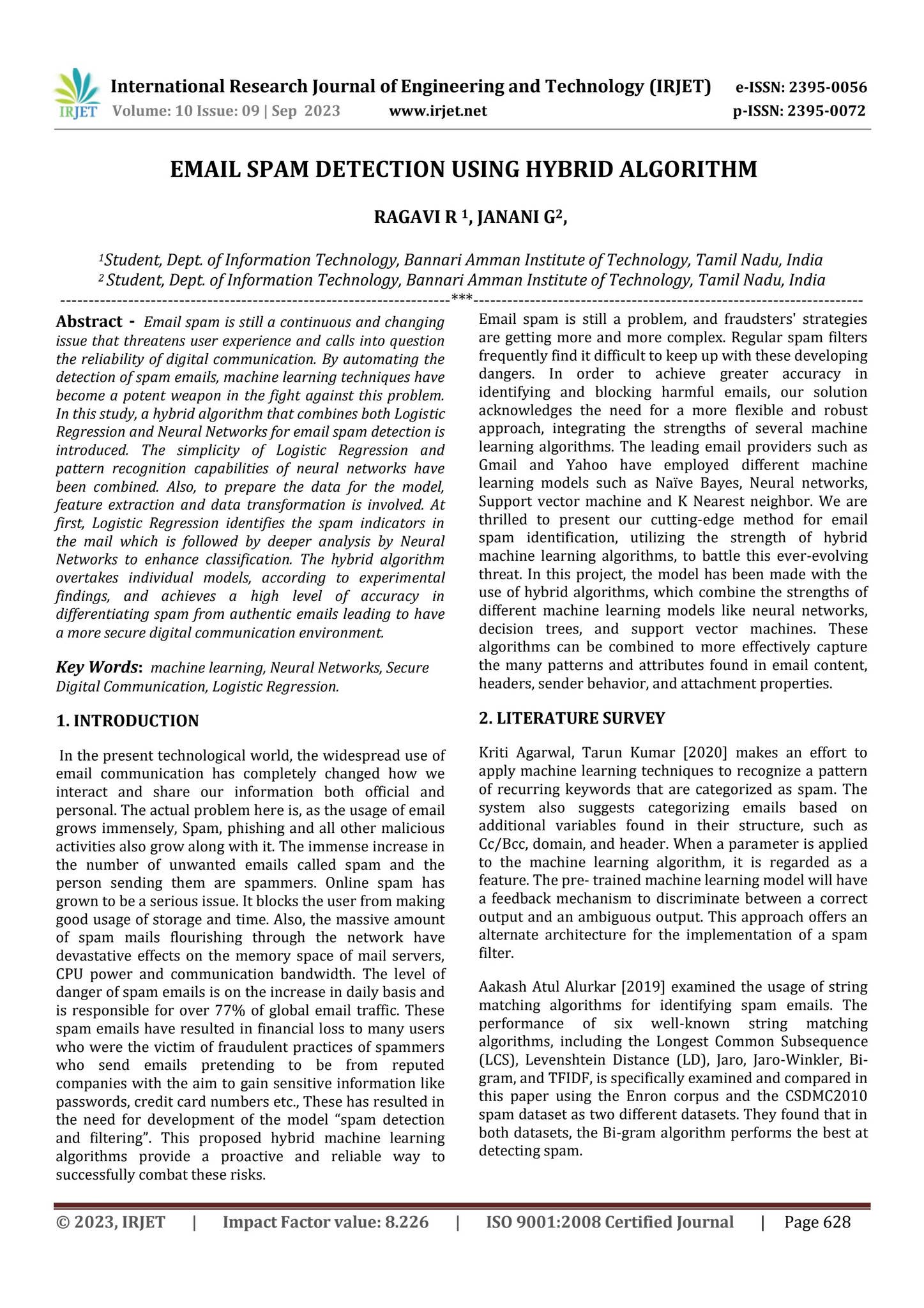 EMAIL SPAM DETECTION USING HYBRID ALGORITHM by IRJET Journal - Issuu