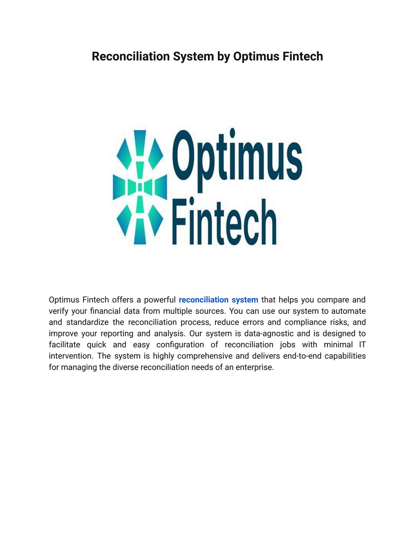 Reconciliation System by Optimus Fintech by Optimus Fintech - Issuu