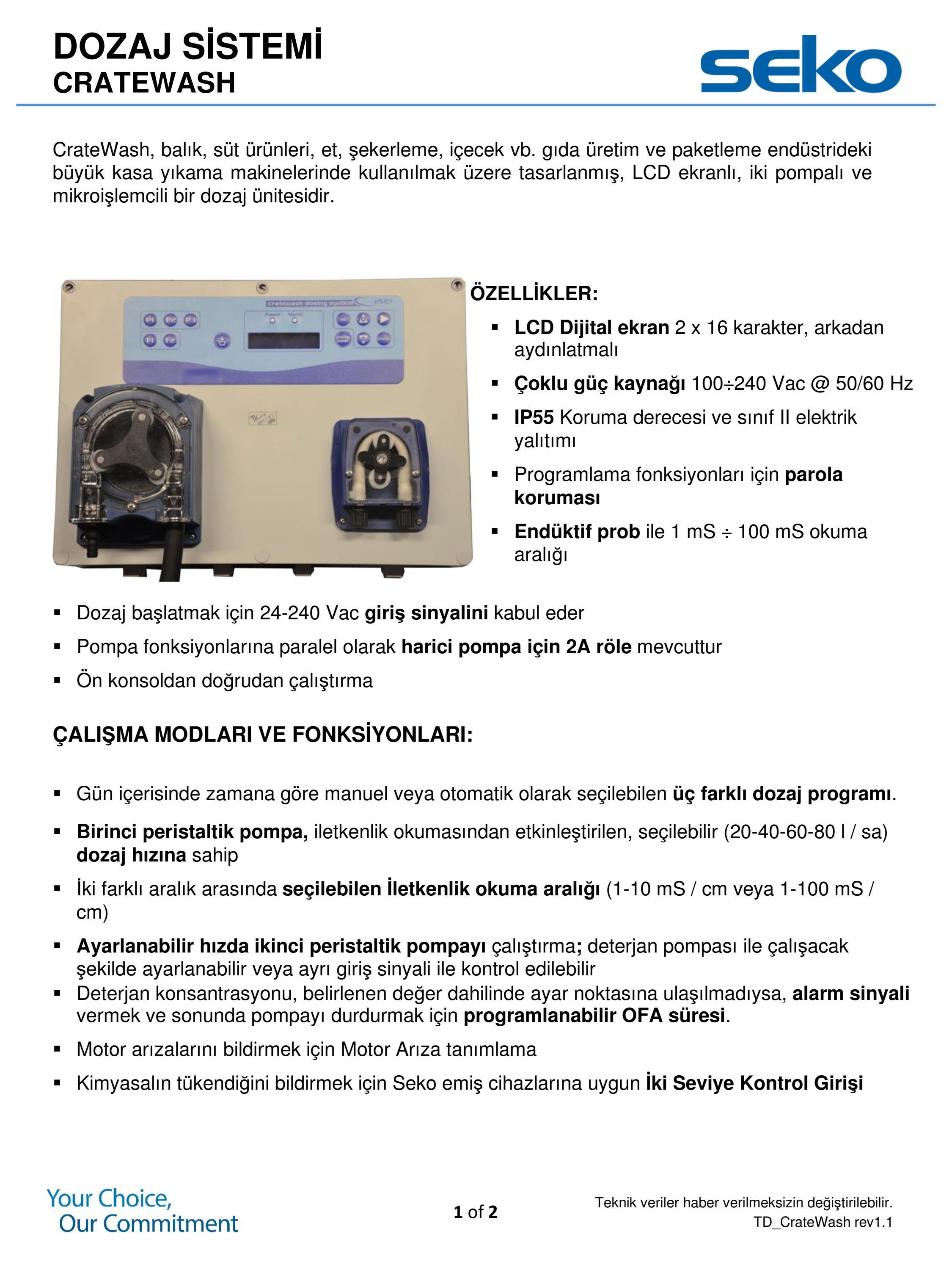 Cratewash Dosing System Technical Data Sheet TR by Lasatec Group - Issuu