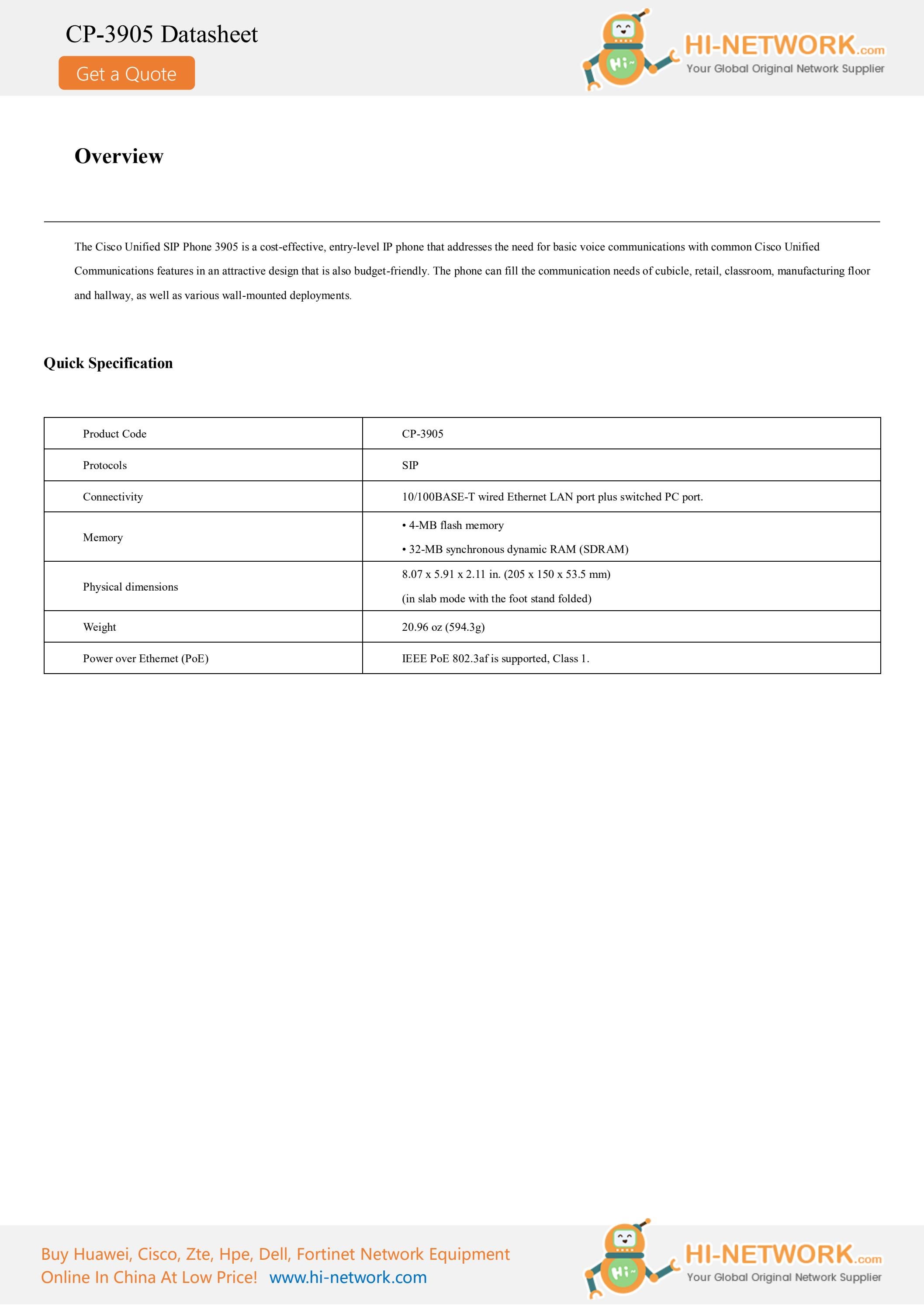 cisco-cp-3905-datasheet by Hi-Network - Issuu