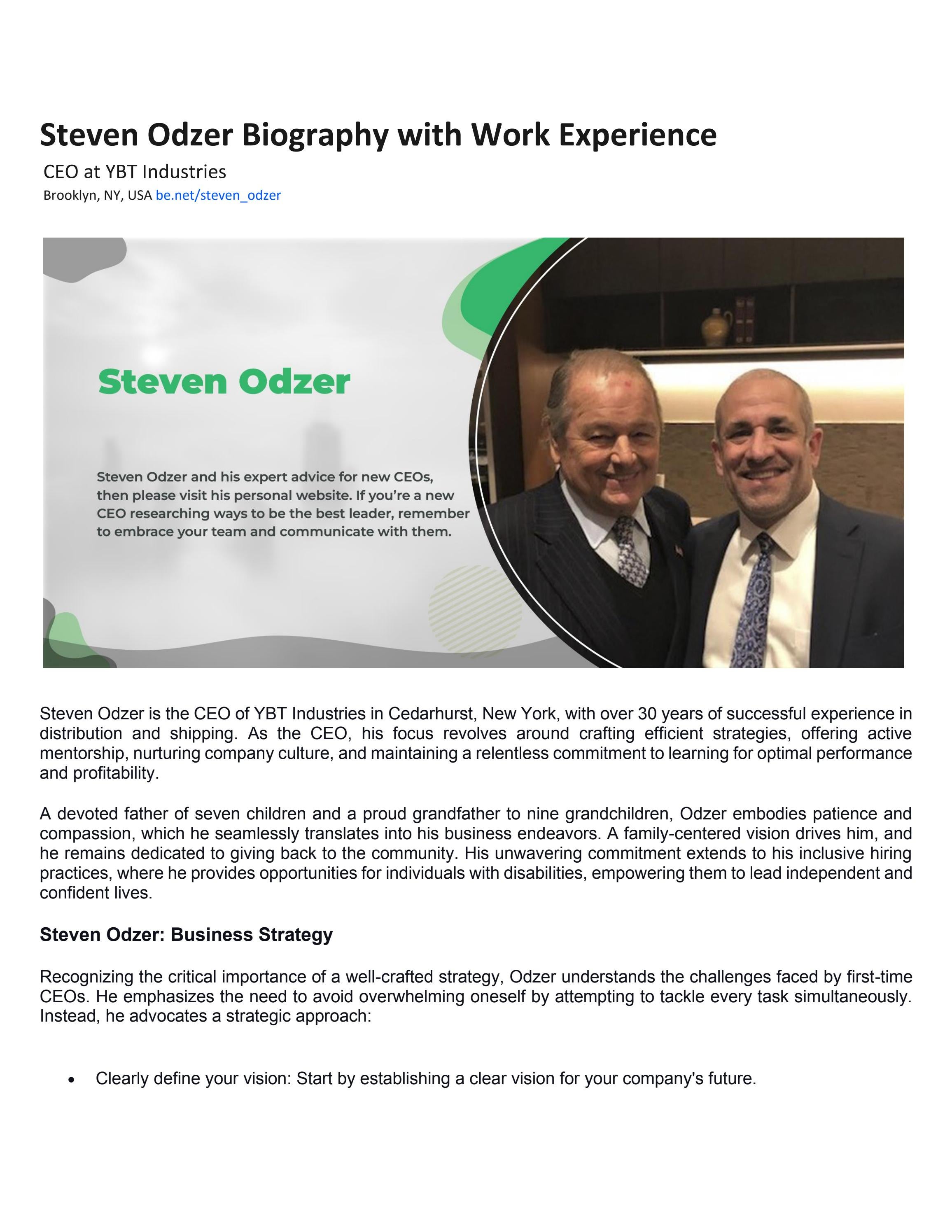 Steven Odzer Biography with Work Experience by Steven Odzer - Issuu