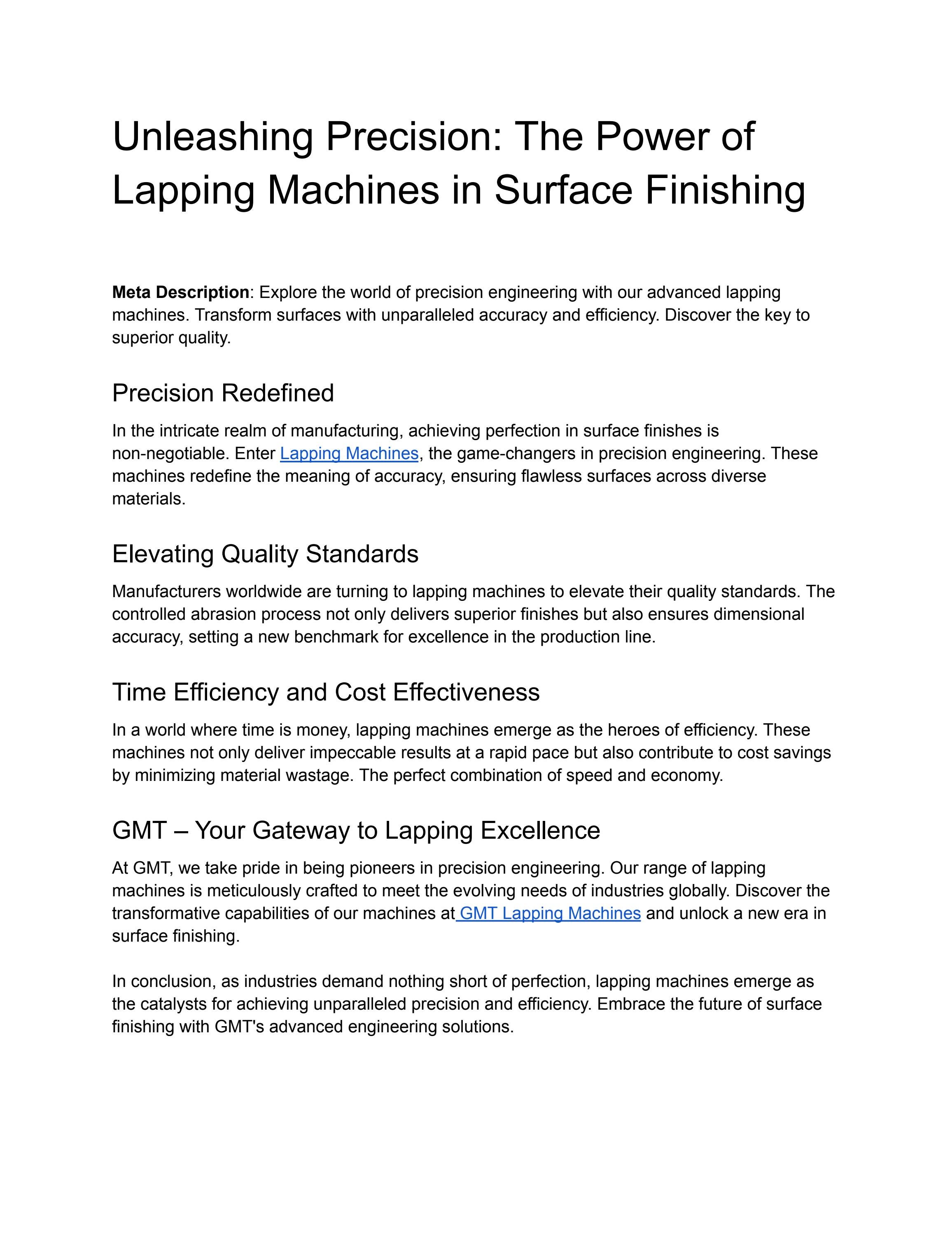 Unleashing Precision: The Power of Lapping Machines in Surface ...