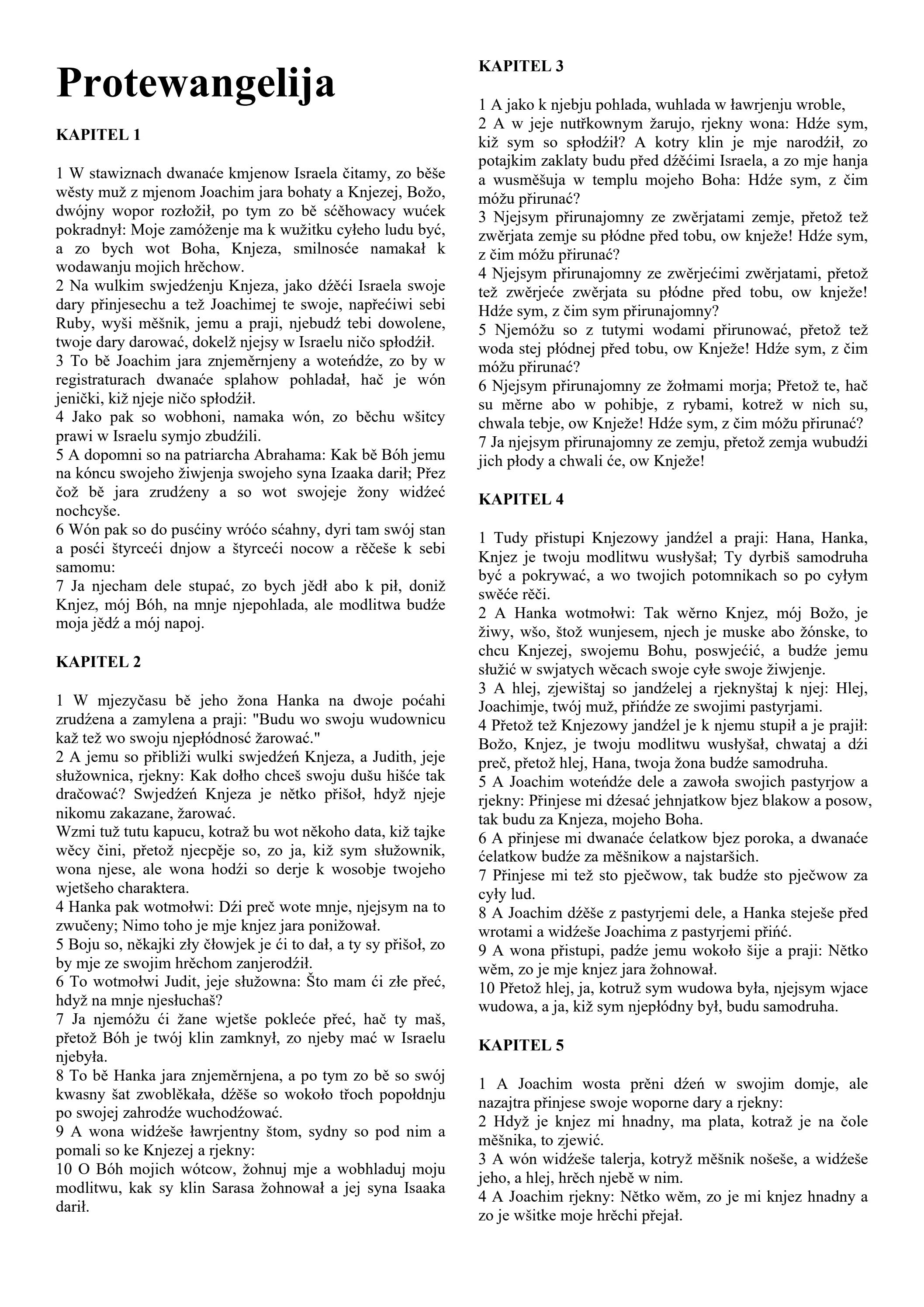 Upper Sorbian - The Protevangelion by Filipino Tracts and Literature ...