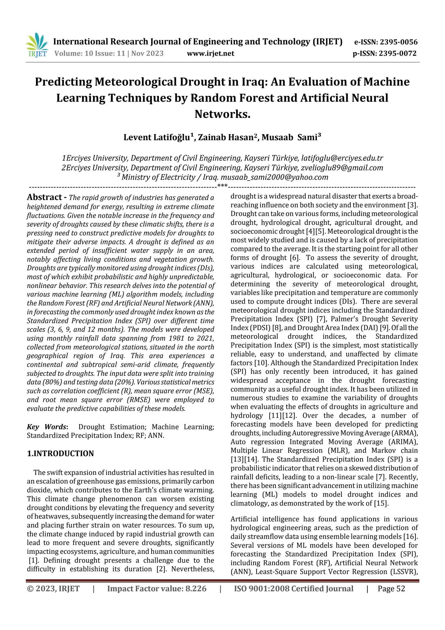Predicting Meteorological Drought in Iraq: An Evaluation of Machine ...