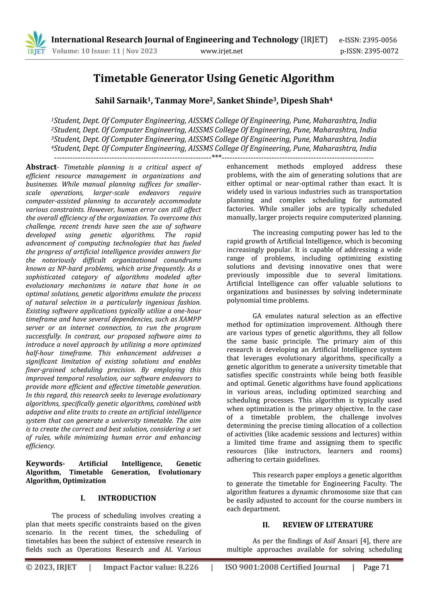 Timetable Generator Using Genetic Algorithm by IRJET Journal - Issuu