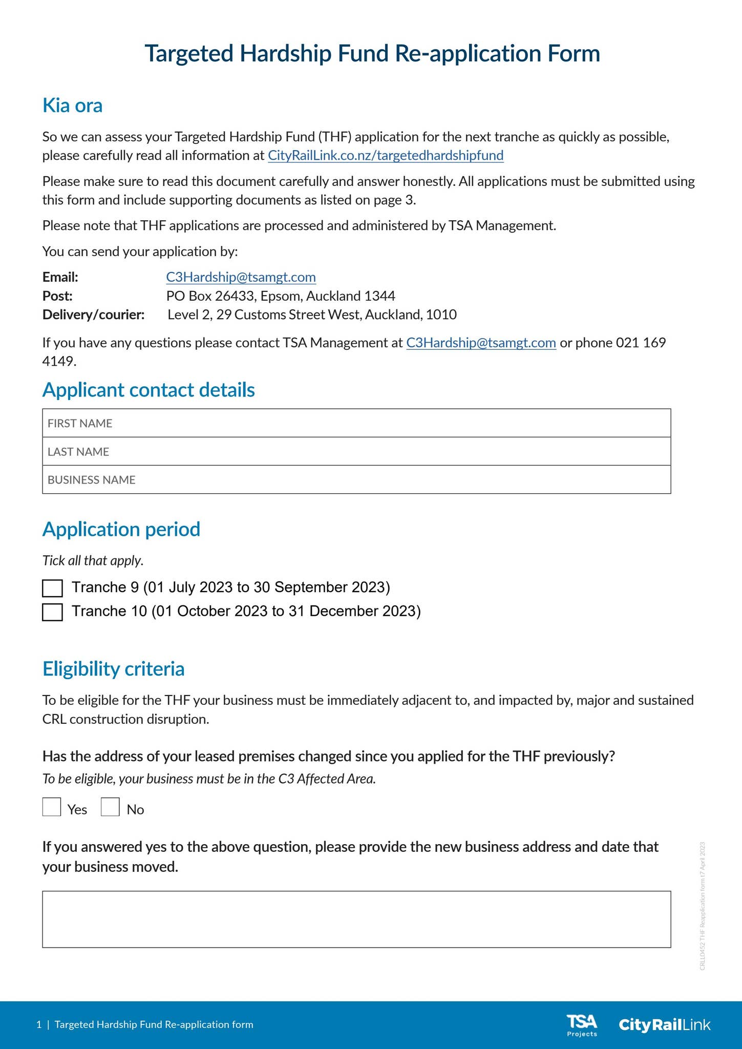 THF Re-Application Form T9 & T10 by City Rail Link Ltd - Issuu