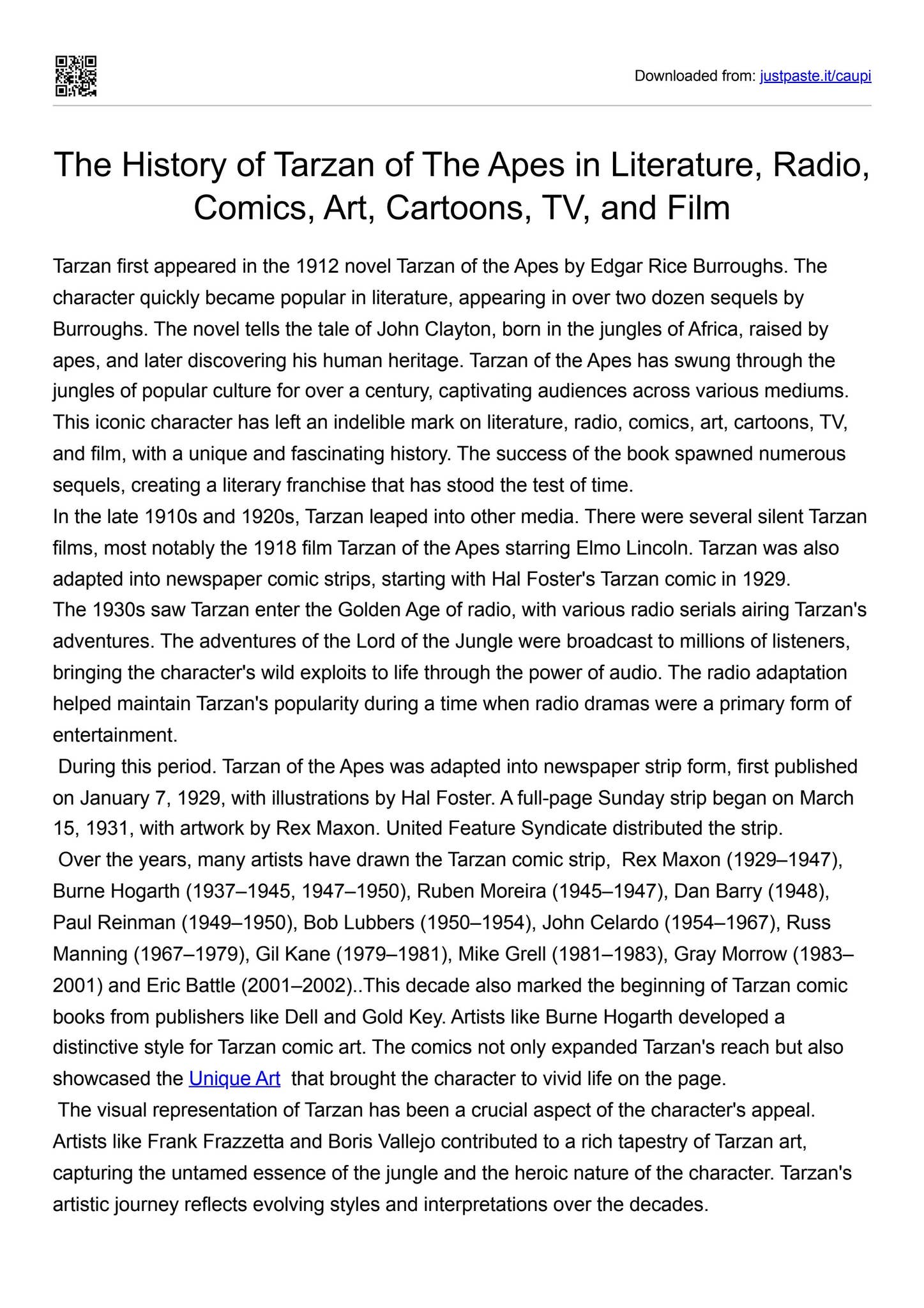 The History of Tarzan of The Apes in Literature, Radio, Comics, Art ...