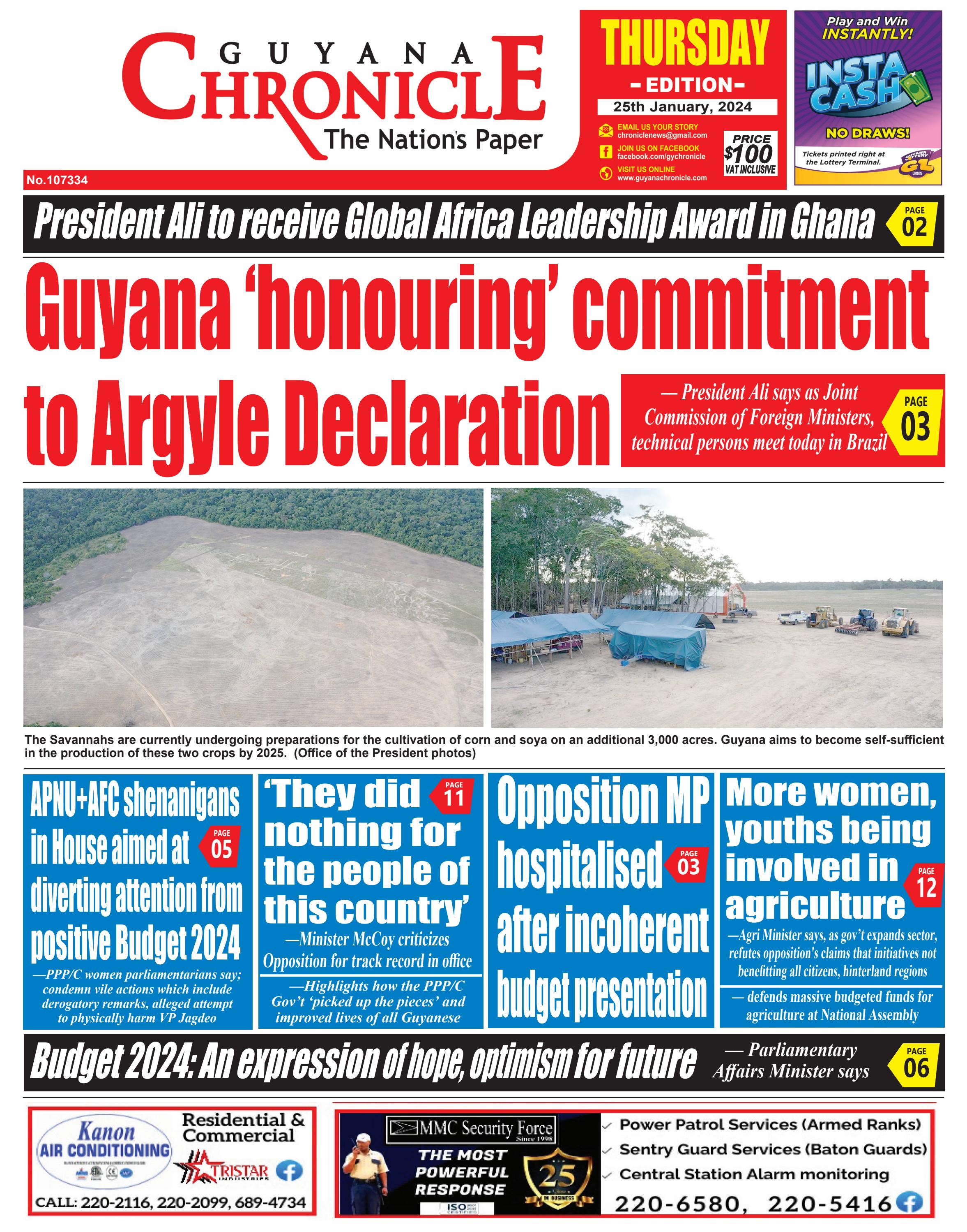 Guyana Chronicle E-Paper 25-01-2024 by Guyana Chronicle - Issuu