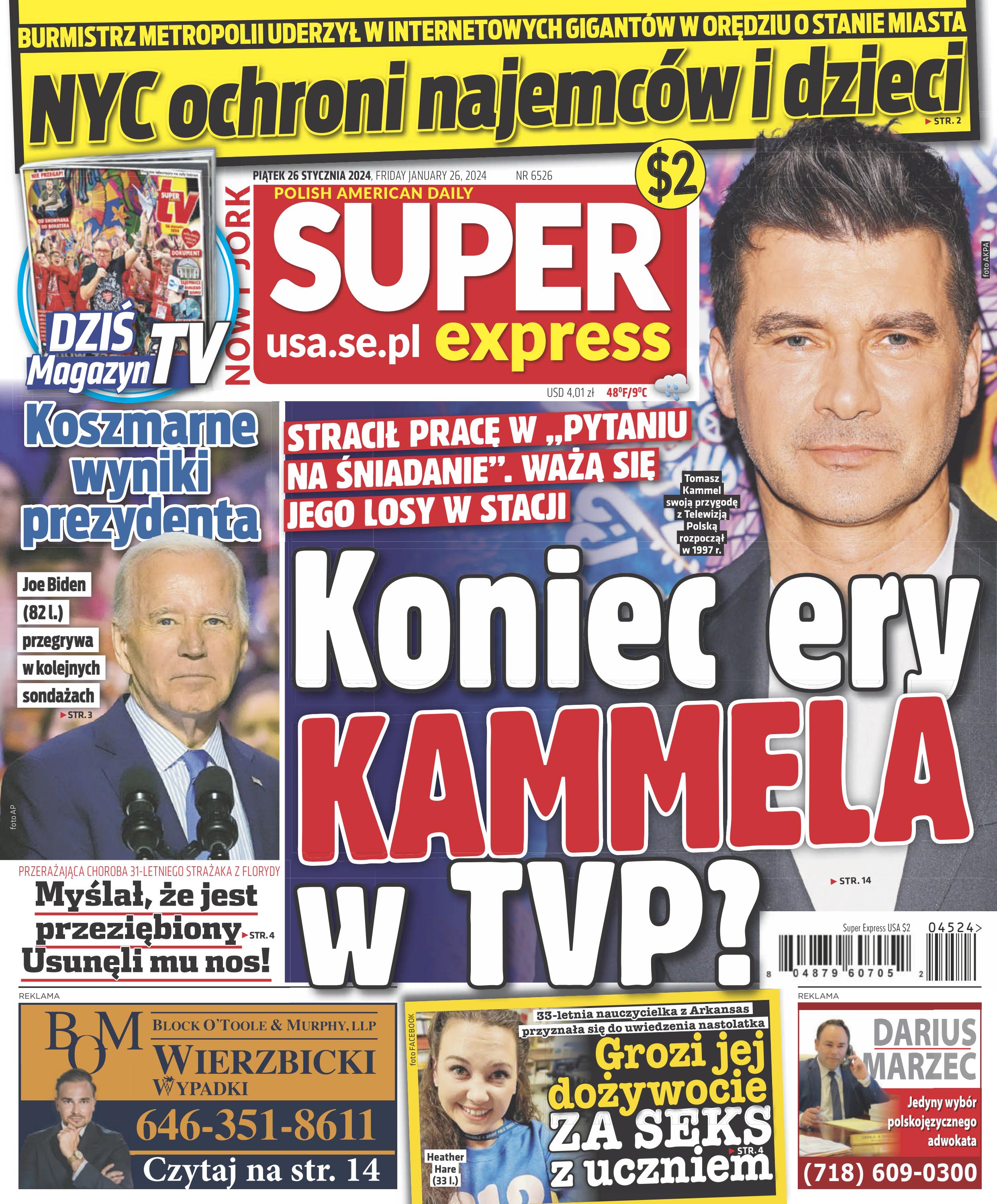 2024.01.26 Piątek, NY Super Express, gazeta dla Polonii, dziennik w USA ...