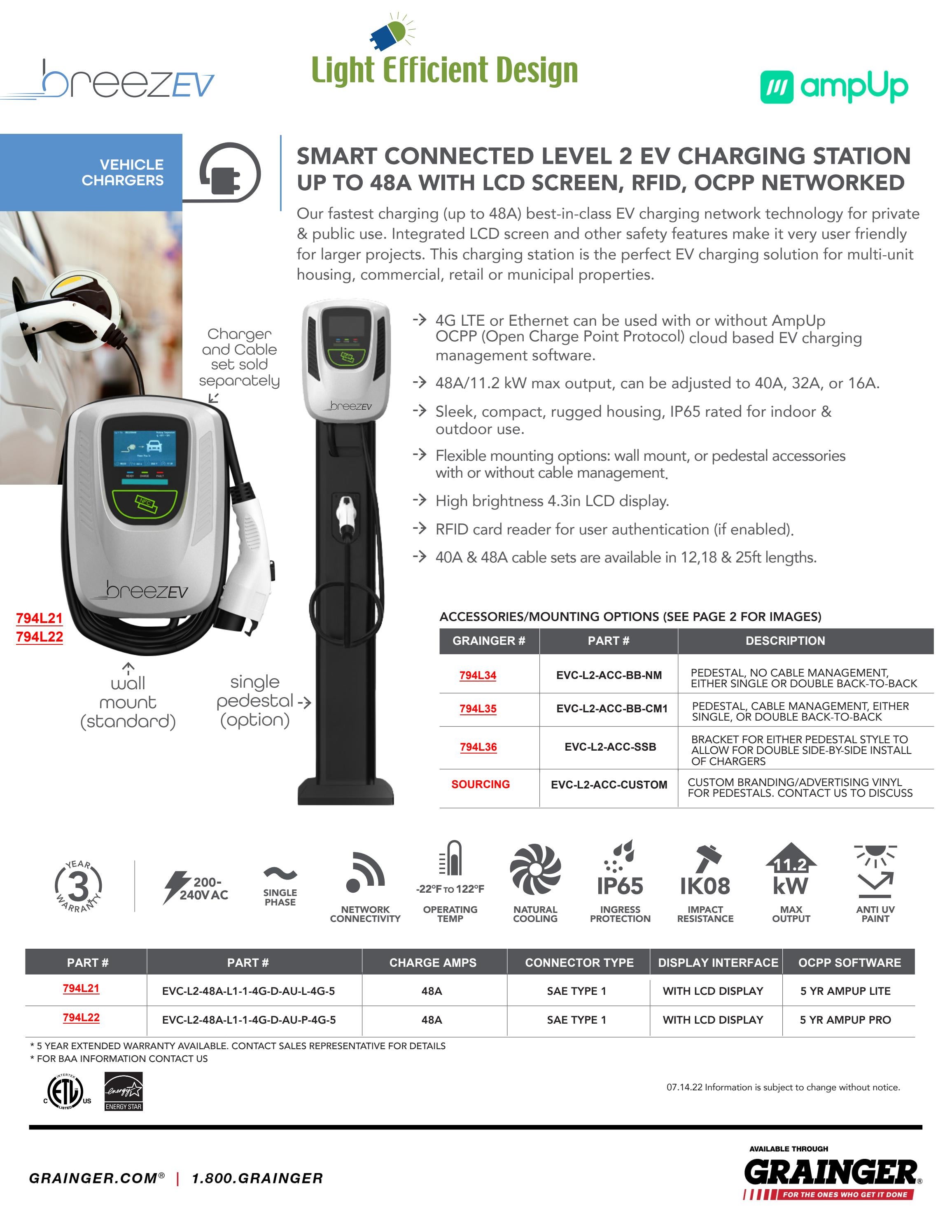 LED: BreezEV 48A Charging Station Spec Sheet Grainger by ISI Marketing ...