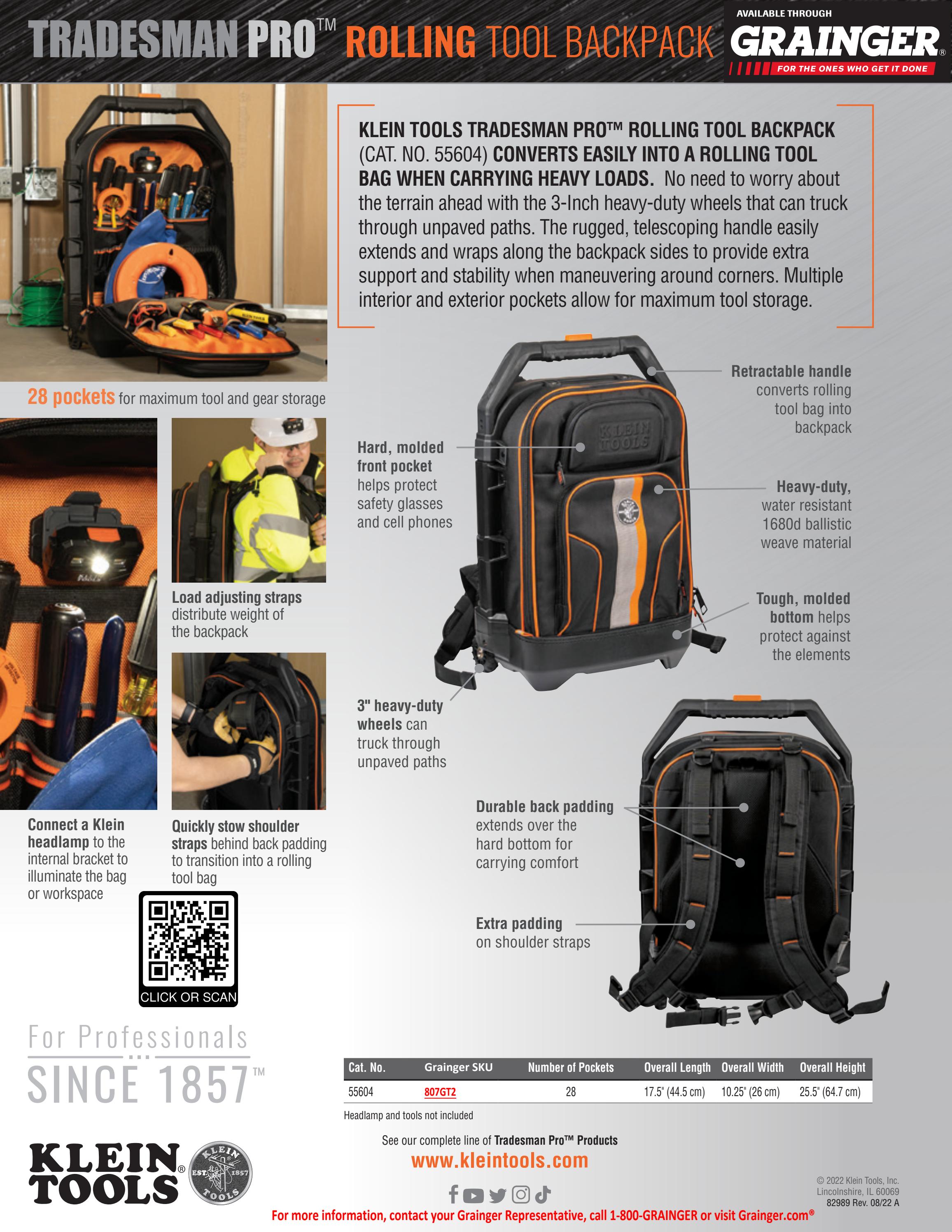 Klein Tools: Rolling Tool Backpack, Grainger by ISI Marketing Portal ...