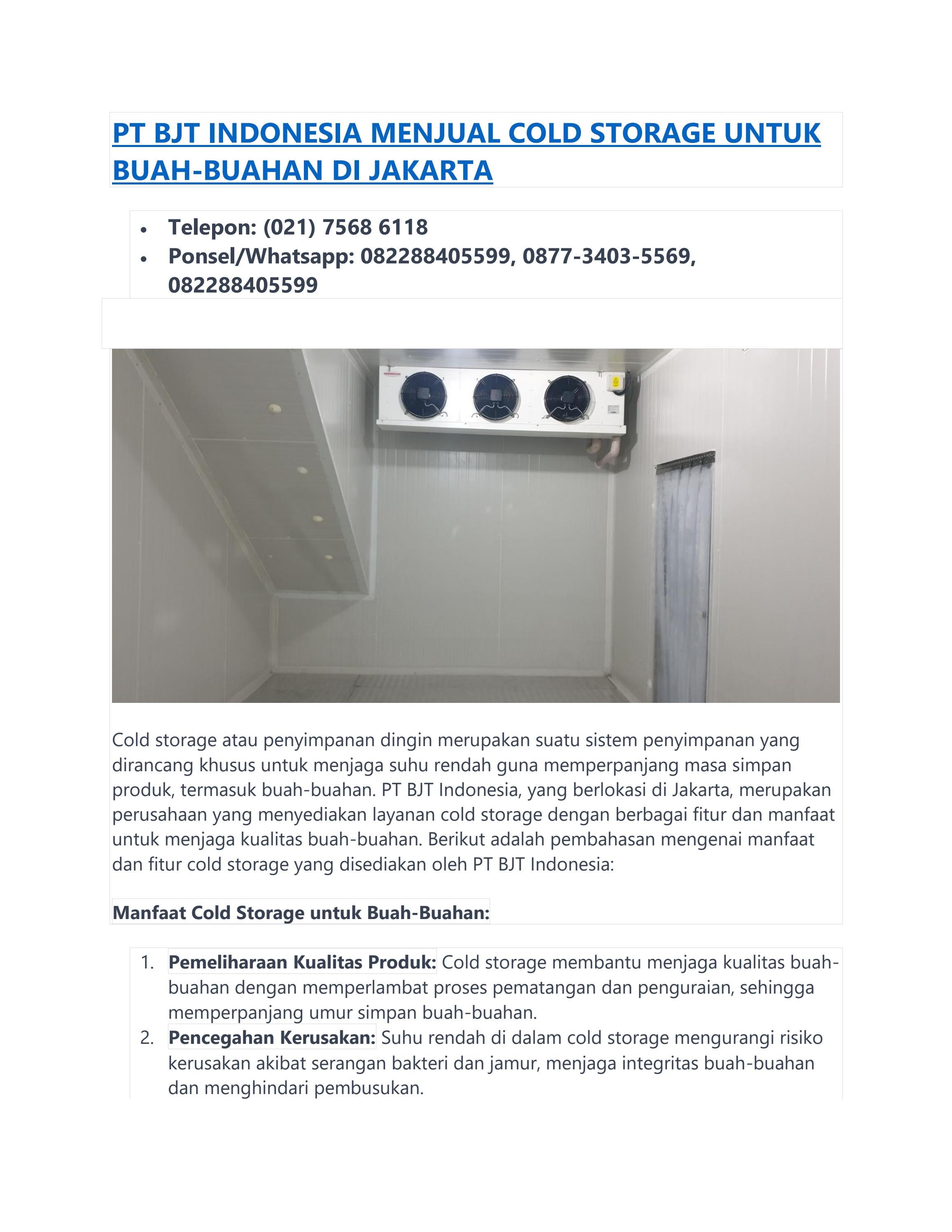 PT BJT INDONESIA MENJUAL COLD STORAGE UNTUK BUAH-BUAHAN DI JAKARTA by ...