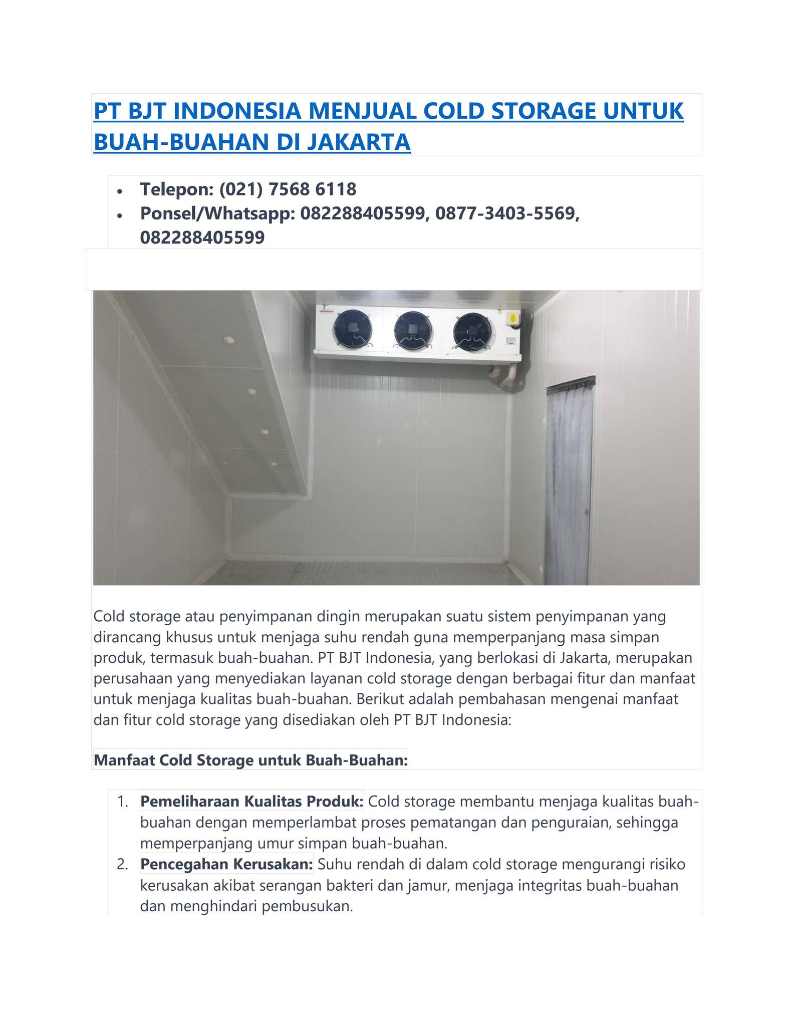 PT BJT INDONESIA MENJUAL COLD STORAGE UNTUK BUAH-BUAHAN DI JAKARTA by ...