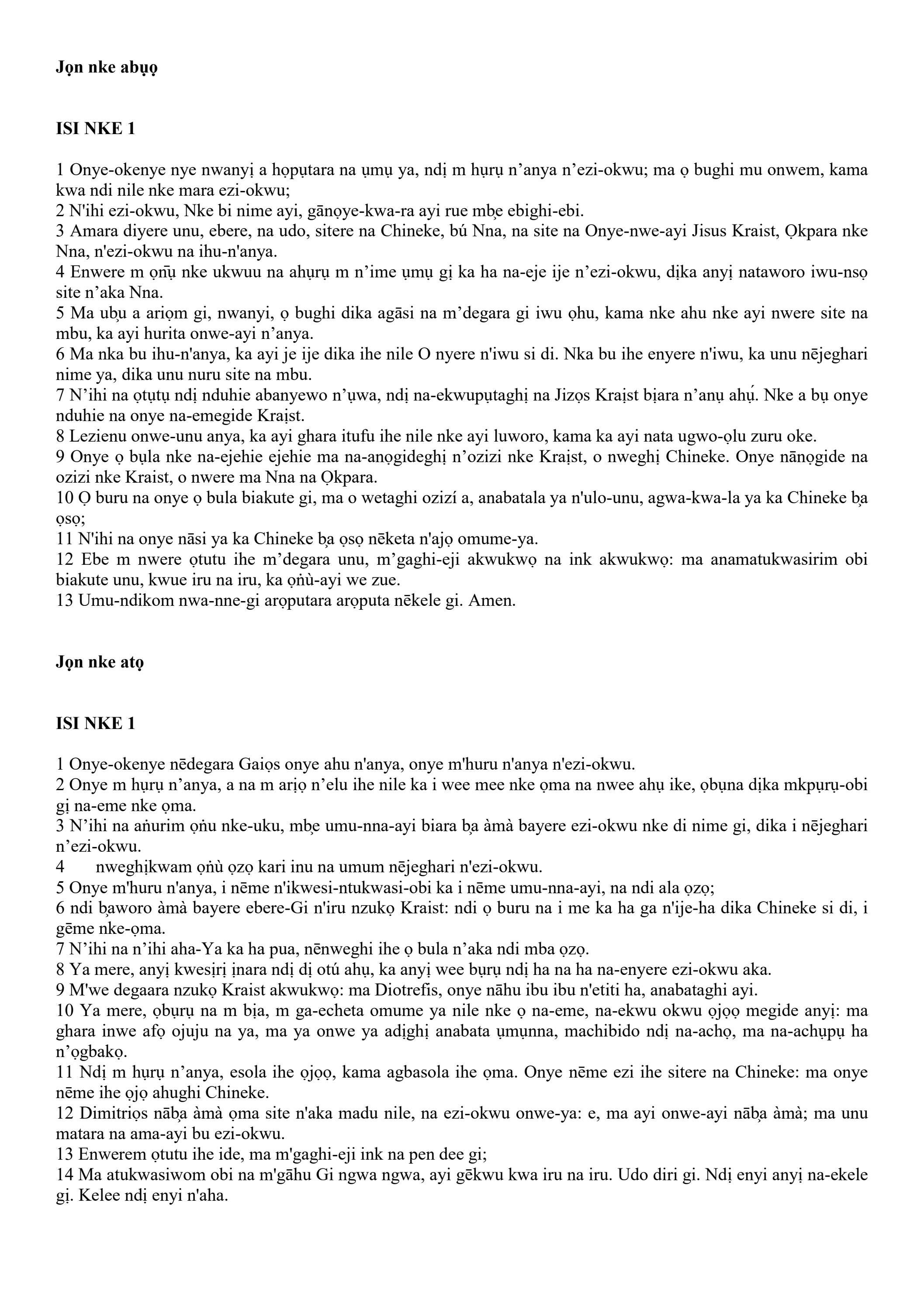 Igbo - Second and Third John by Filipino Tracts and Literature Society ...