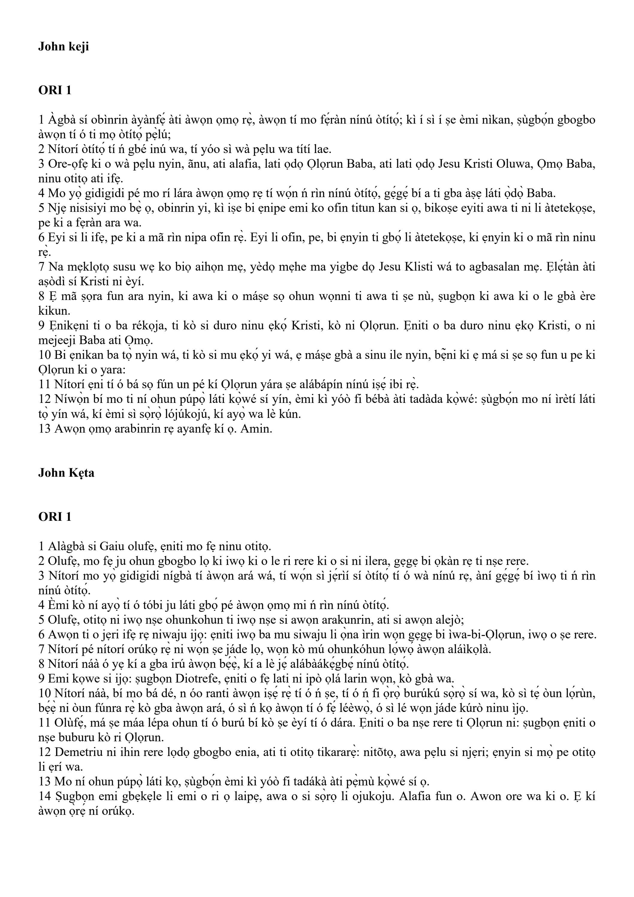 Yoruba - Second and Third John by Filipino Tracts and Literature ...