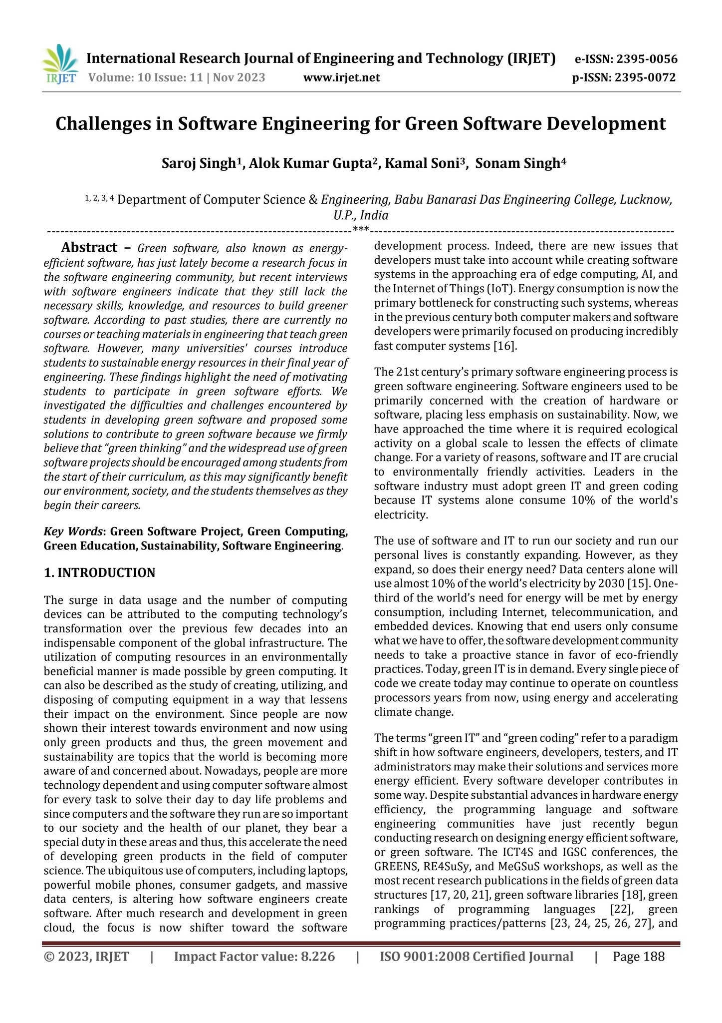 Challenges in Software Engineering for Green Software Development by ...
