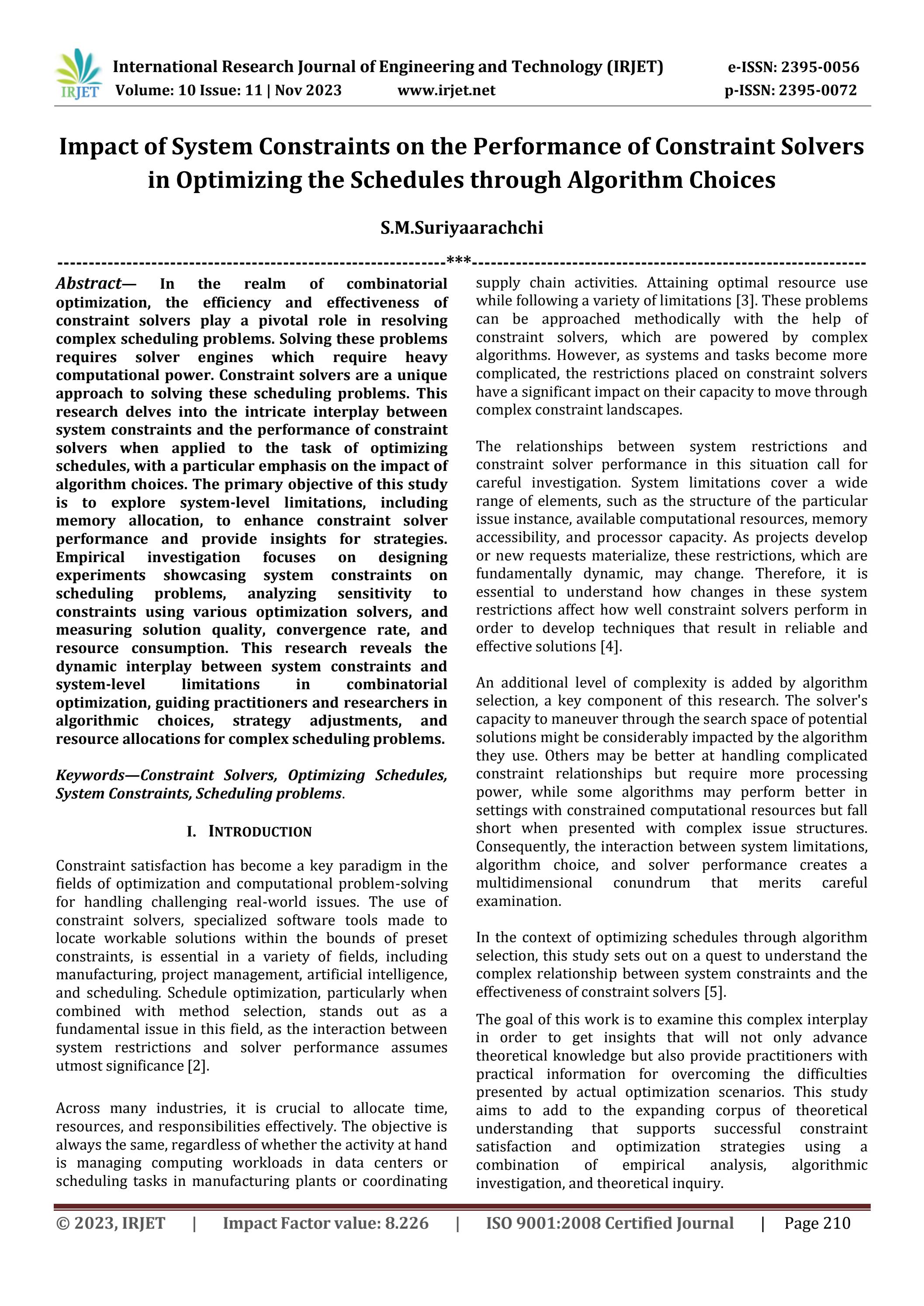 Impact of System Constraints on the Performance of Constraint Solvers ...