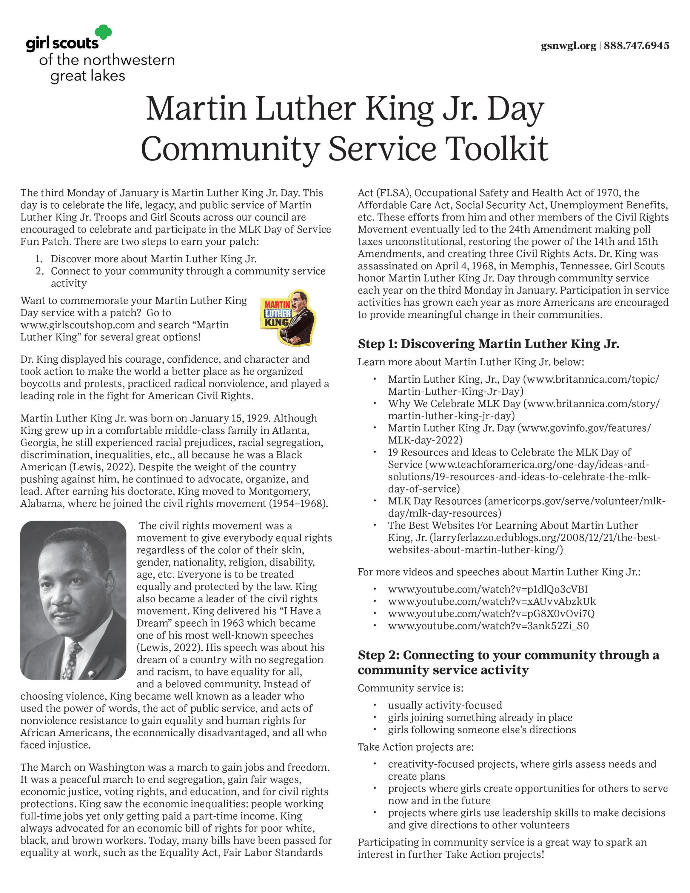 MLK Community Service Patch Program by Girl Scouts of the Northwestern Great Lakes - Issuu