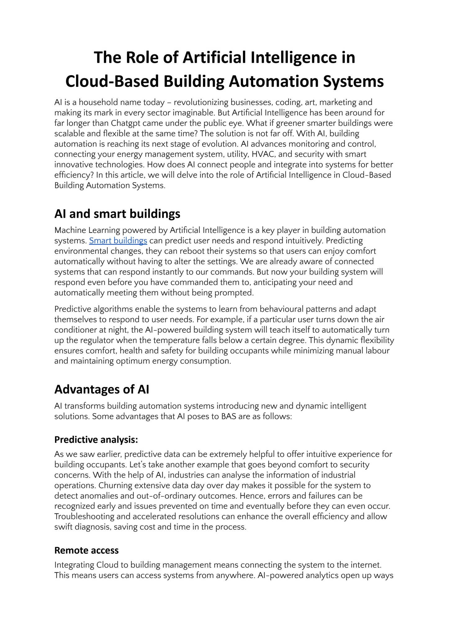 The Role Of Artificial Intelligence In Cloud Based Building Automation Systems By Messung Bacd