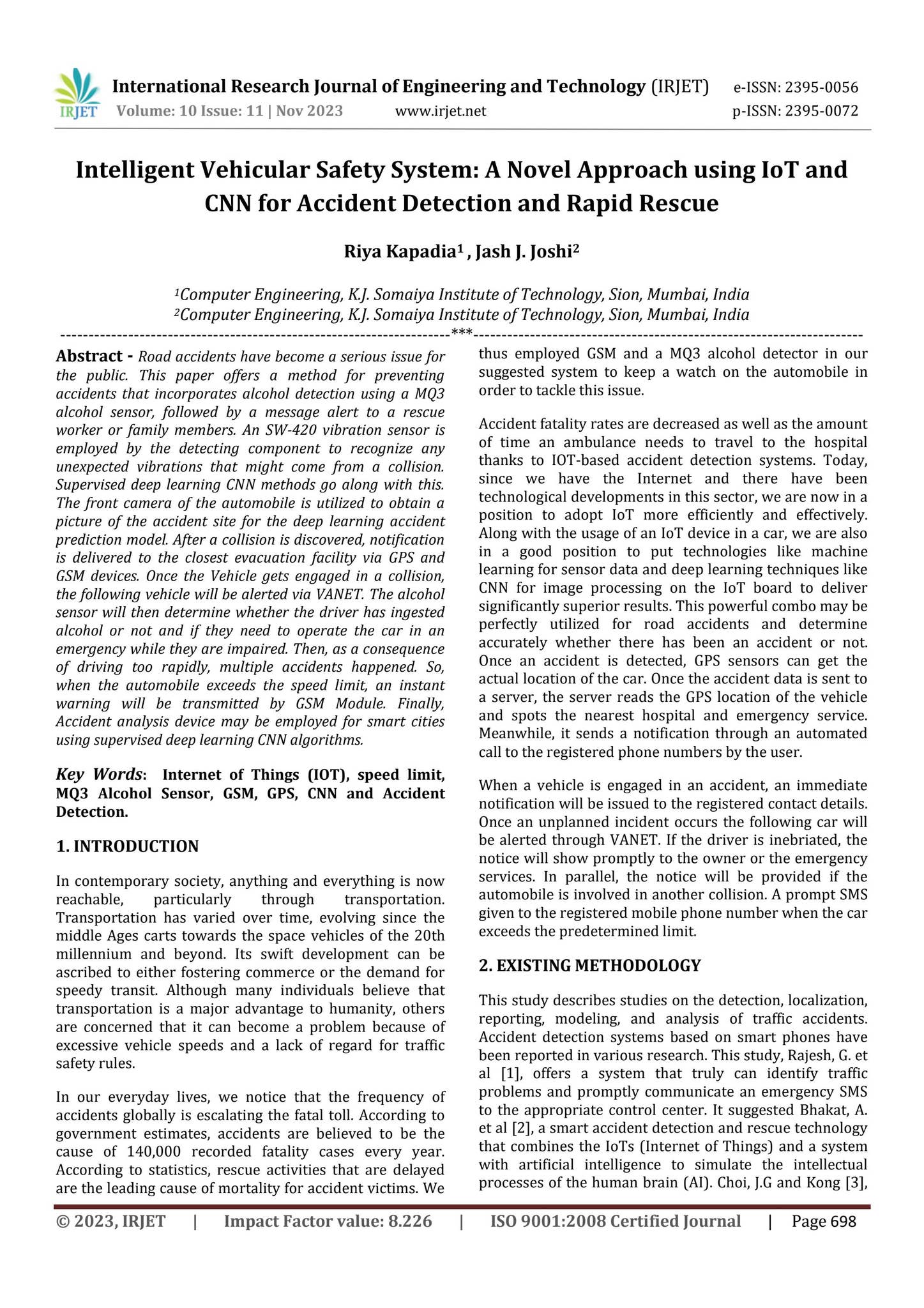 Intelligent Vehicular Safety System: A Novel Approach using IoT and CNN for Accident Detection ...