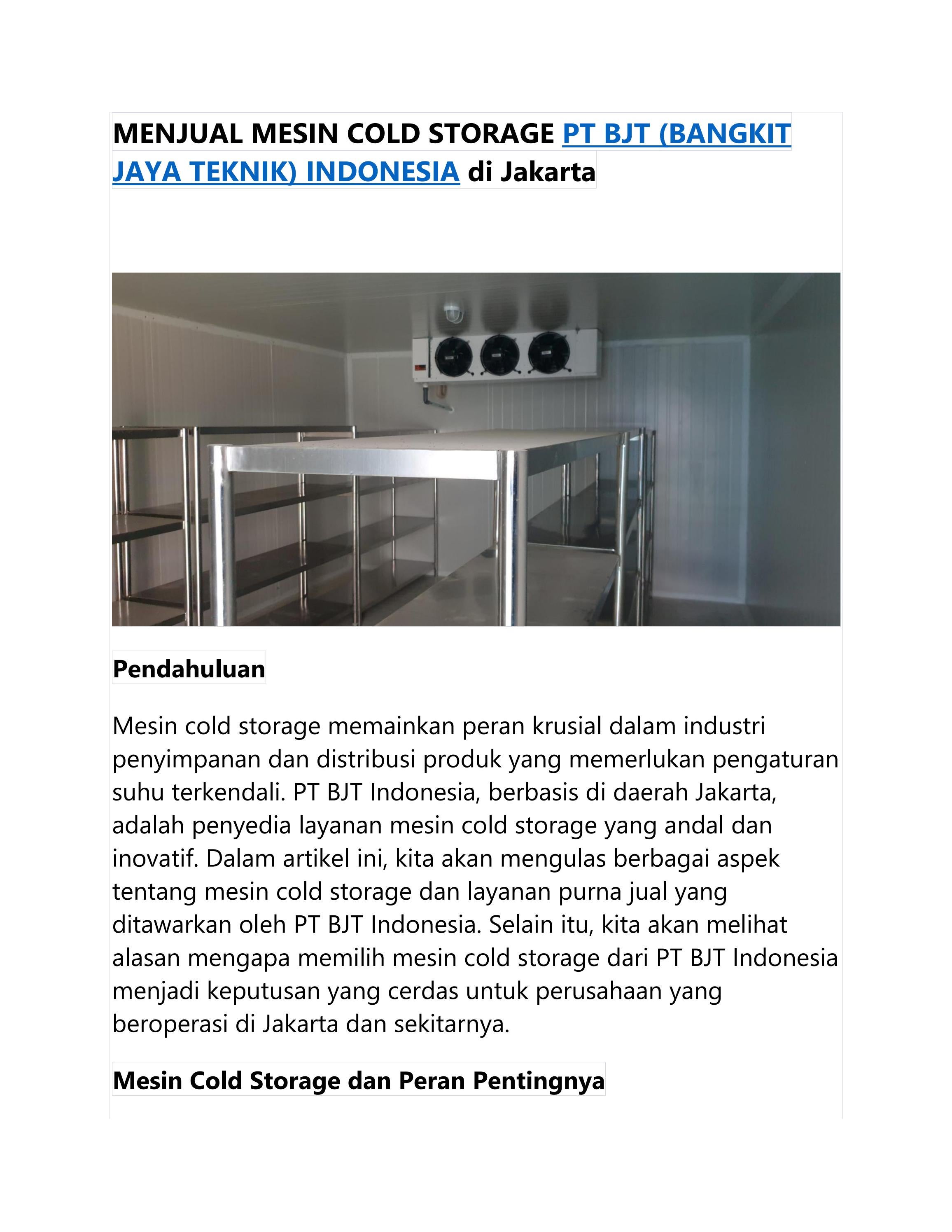 Menjual Mesin COLD STORAGE PT BANGKIT JAYA TEKNIK di Jakarta by PT BJT ...