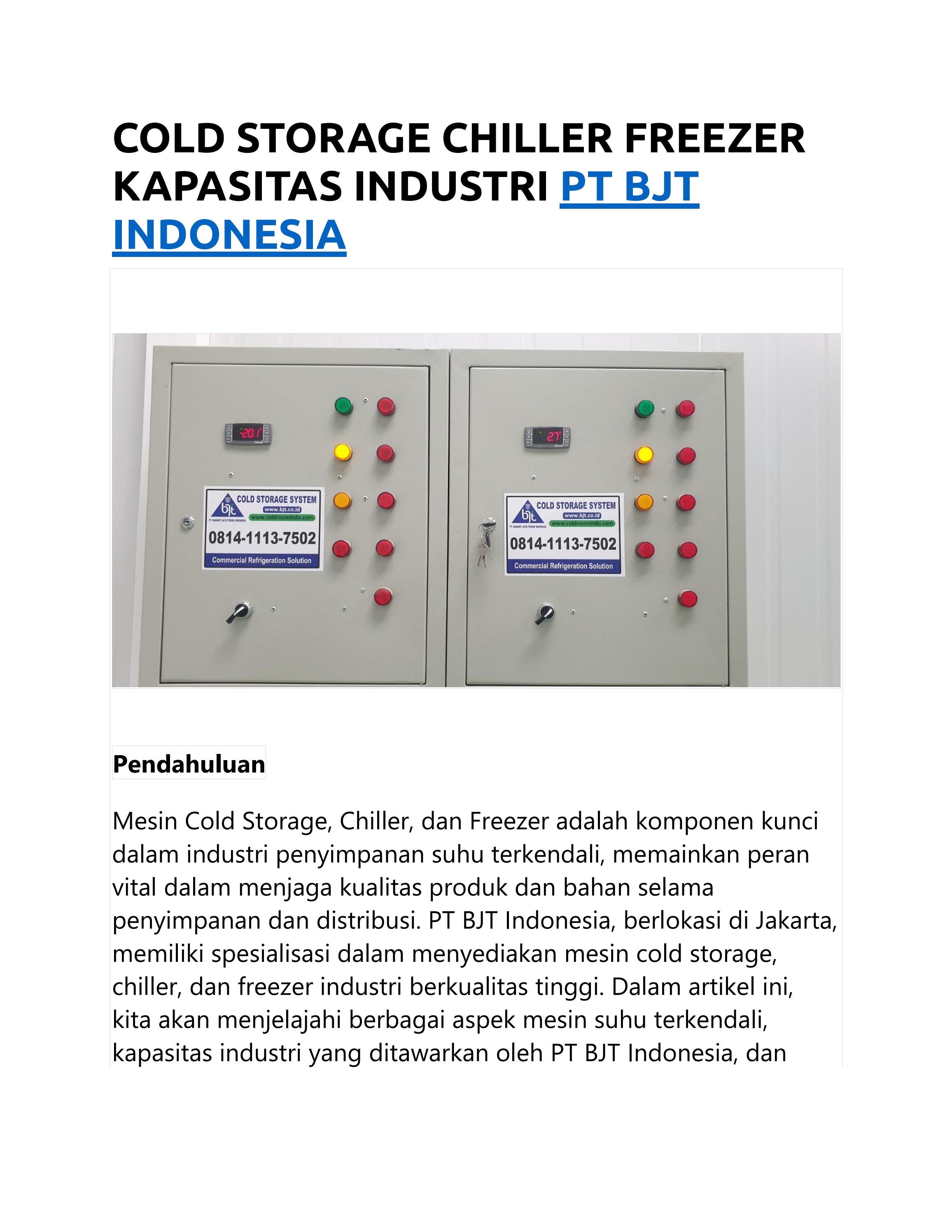 COLD STORAGE CHILLER FREEZER KAPASITAS INDUSTRI PT BJT INDONESIA by PT ...