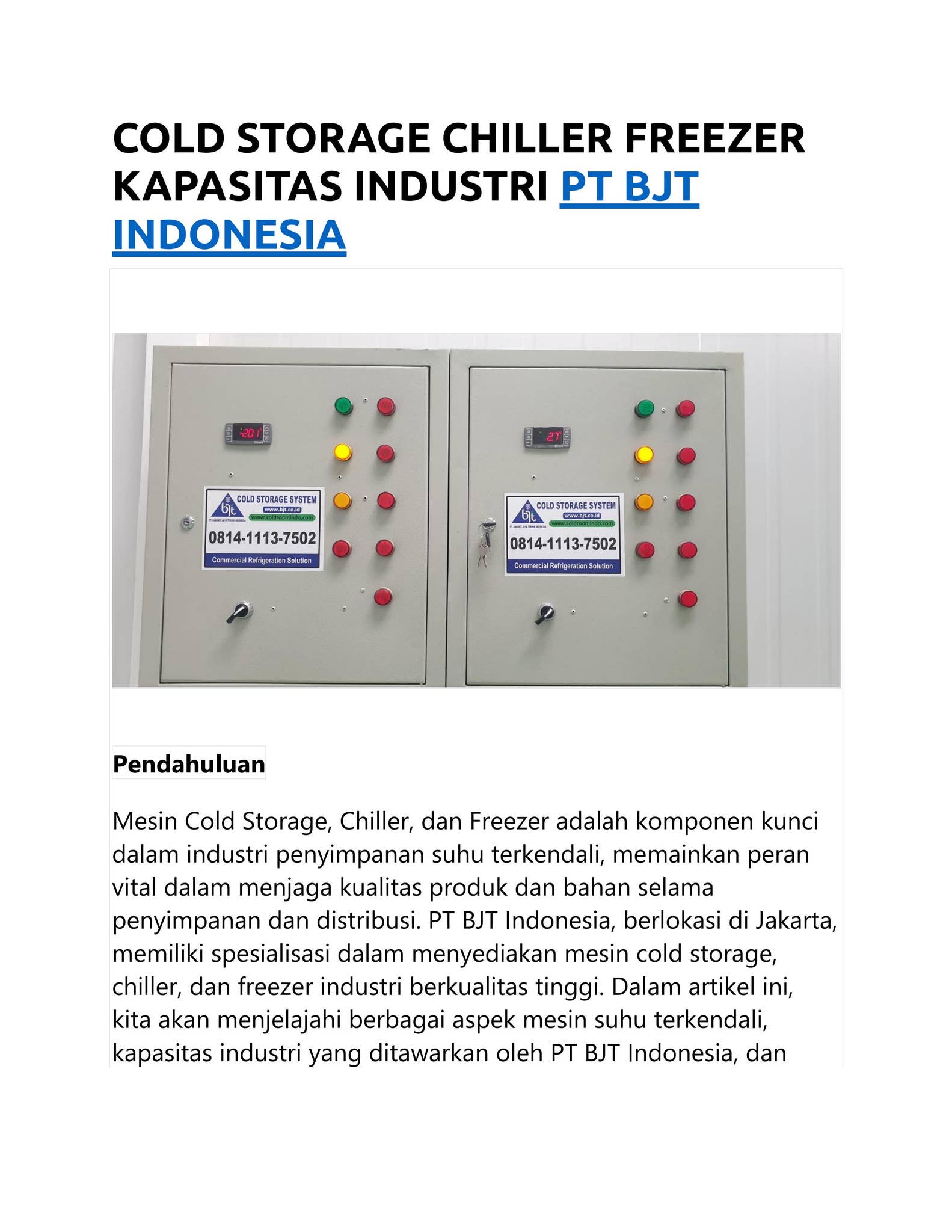 COLD STORAGE CHILLER FREEZER KAPASITAS INDUSTRI PT BJT INDONESIA by PT ...