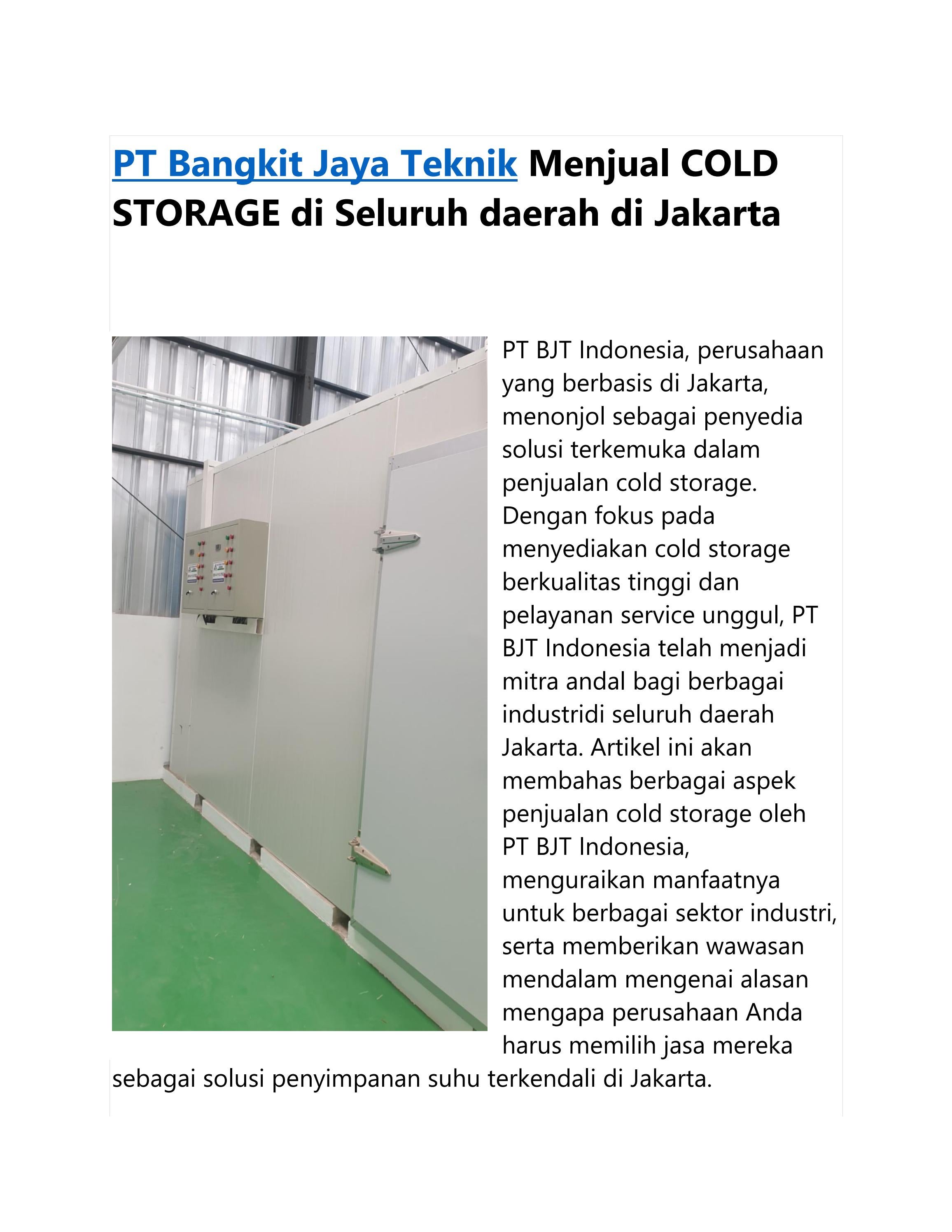 PT Bangkit Jaya Teknik Menjual COLD STORAGE di Seluruh daerah di ...