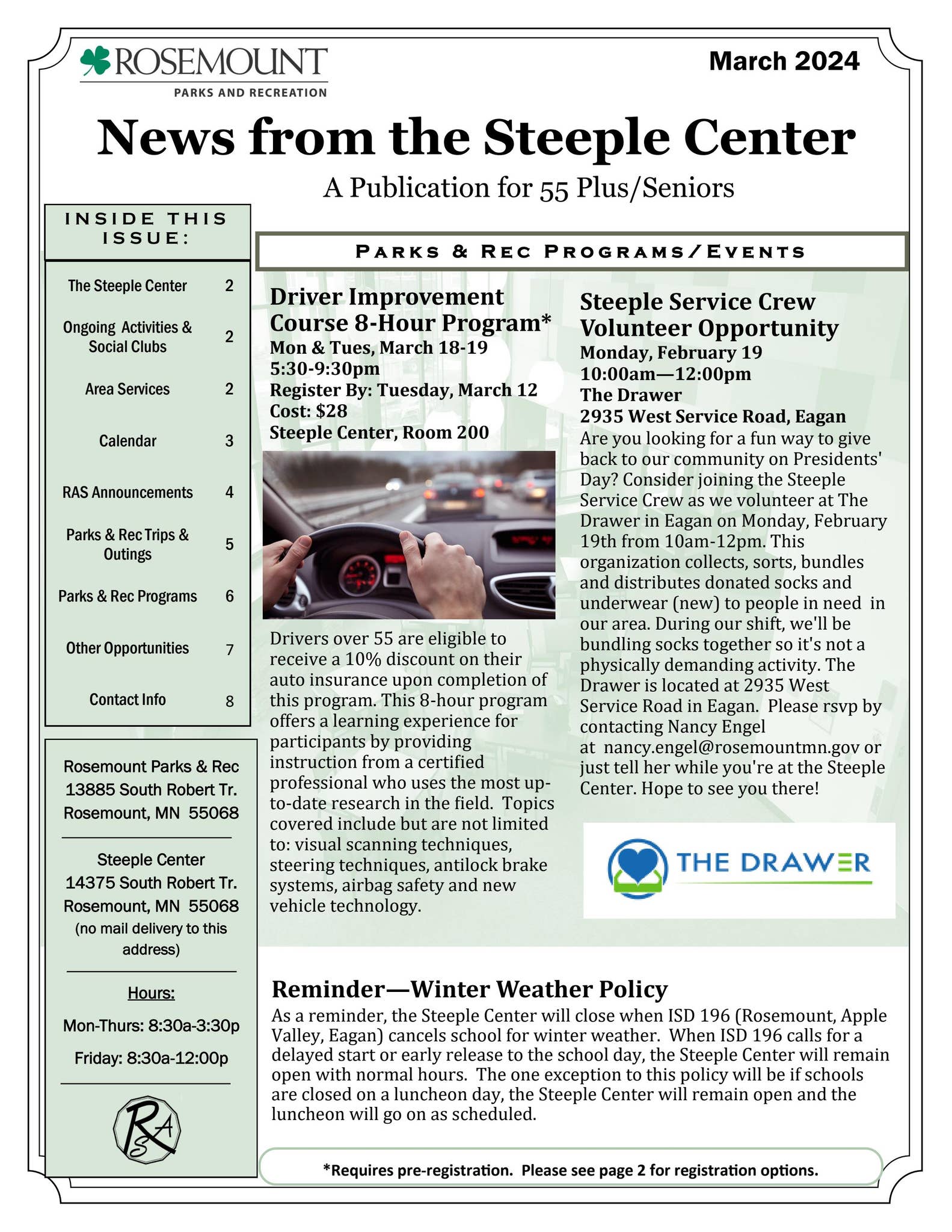 News from the Steeple Center - March 2024 by Rosemount Parks and ...