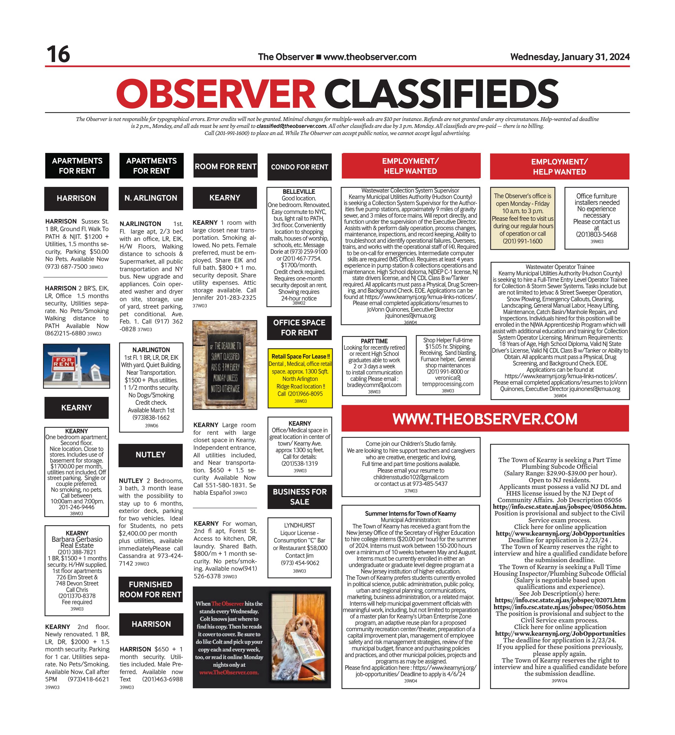 Classifieds for Jan. 31, 2024 by The Observer Newspaper - Issuu