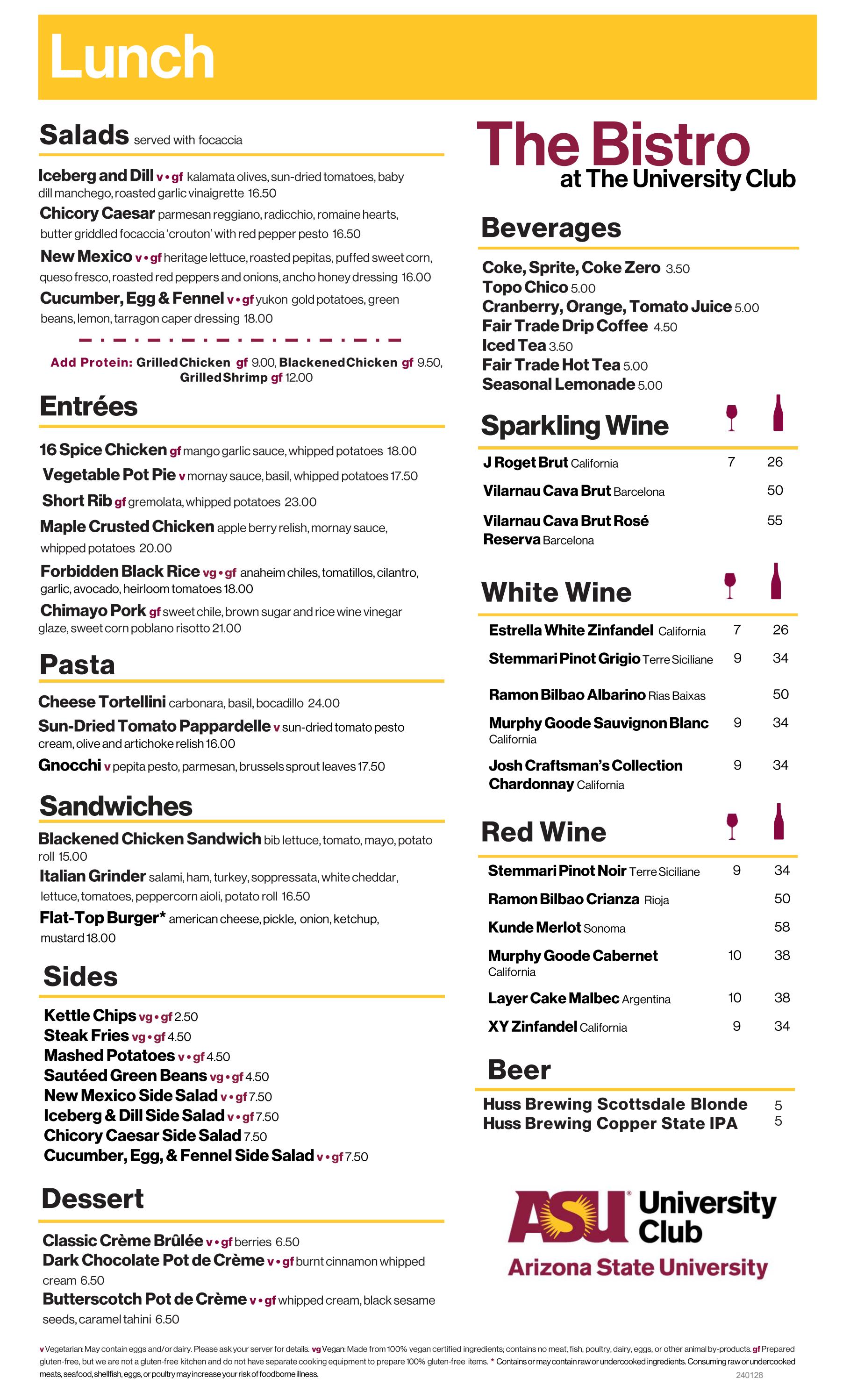 University Club Bistro lunch menu by Business and Finance ...