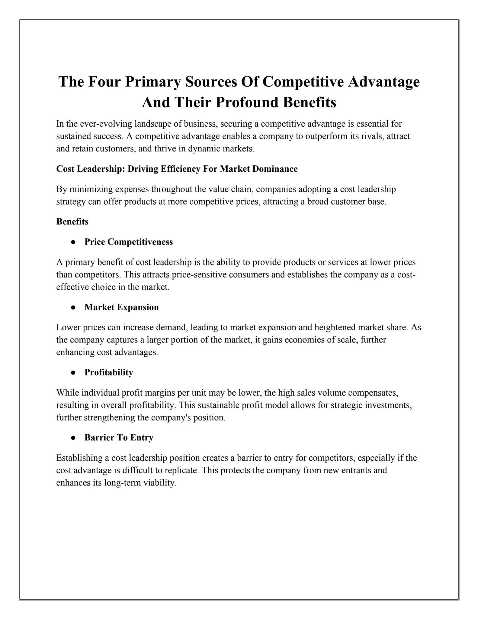 The Four Primary Sources Of Competitive Advantage And Their Profound ...