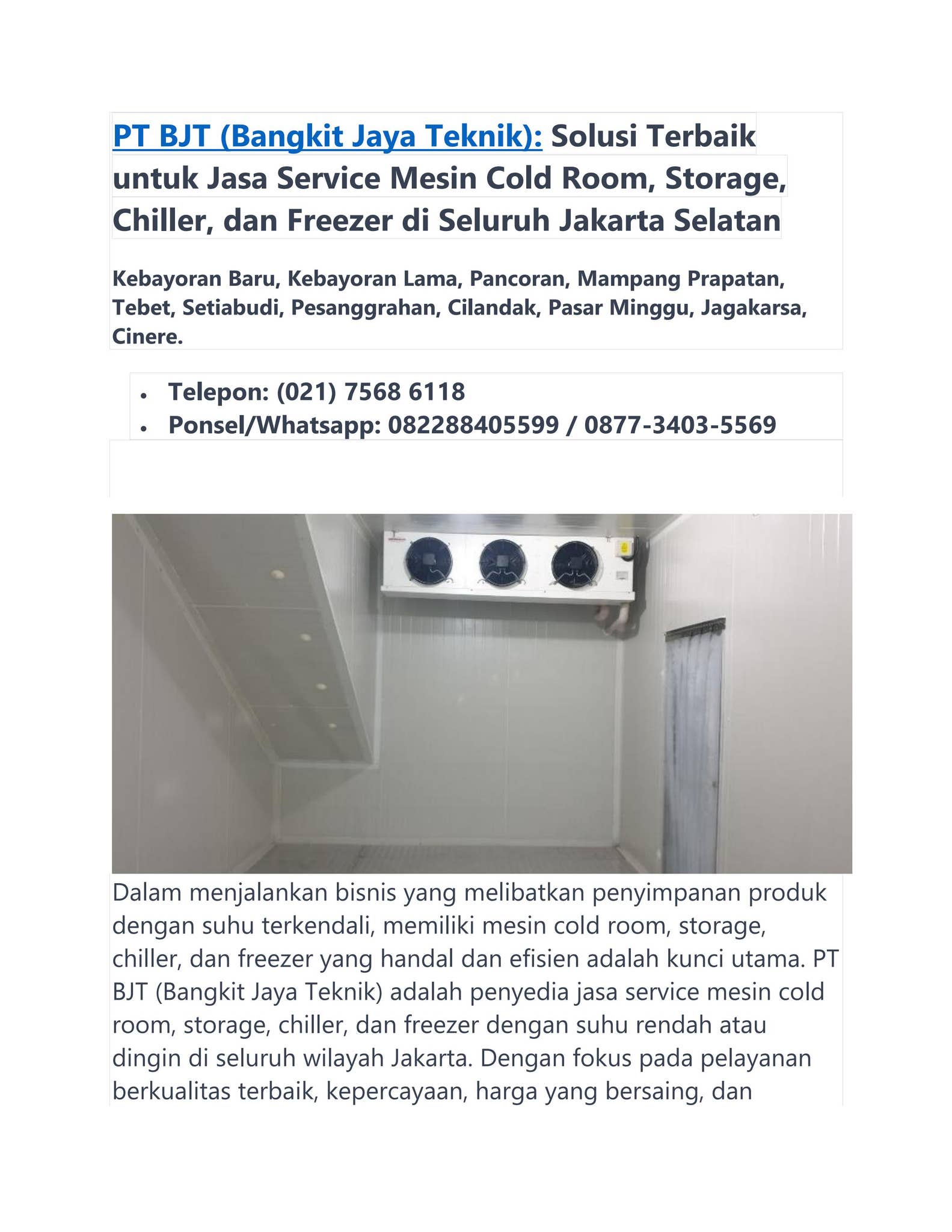 JASA SERVICE MESIN COLD ROOM, COLD STORAGE, CHILLER, FREEZER JAKARTA ...