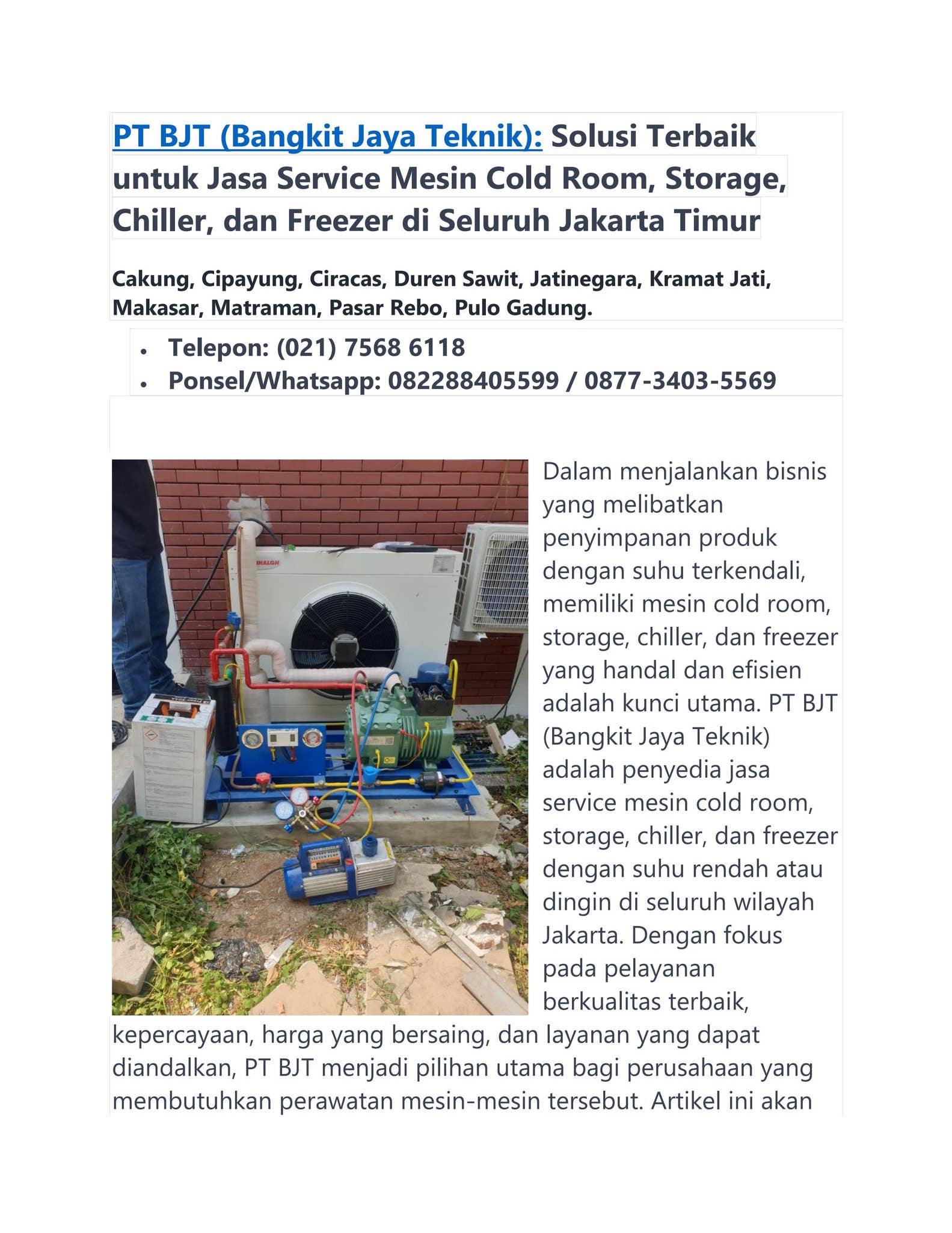 JASA SERVICE MESIN COLD ROOM, COLD STORAGE, CHILLER, FREEZER DI JAKARTA ...