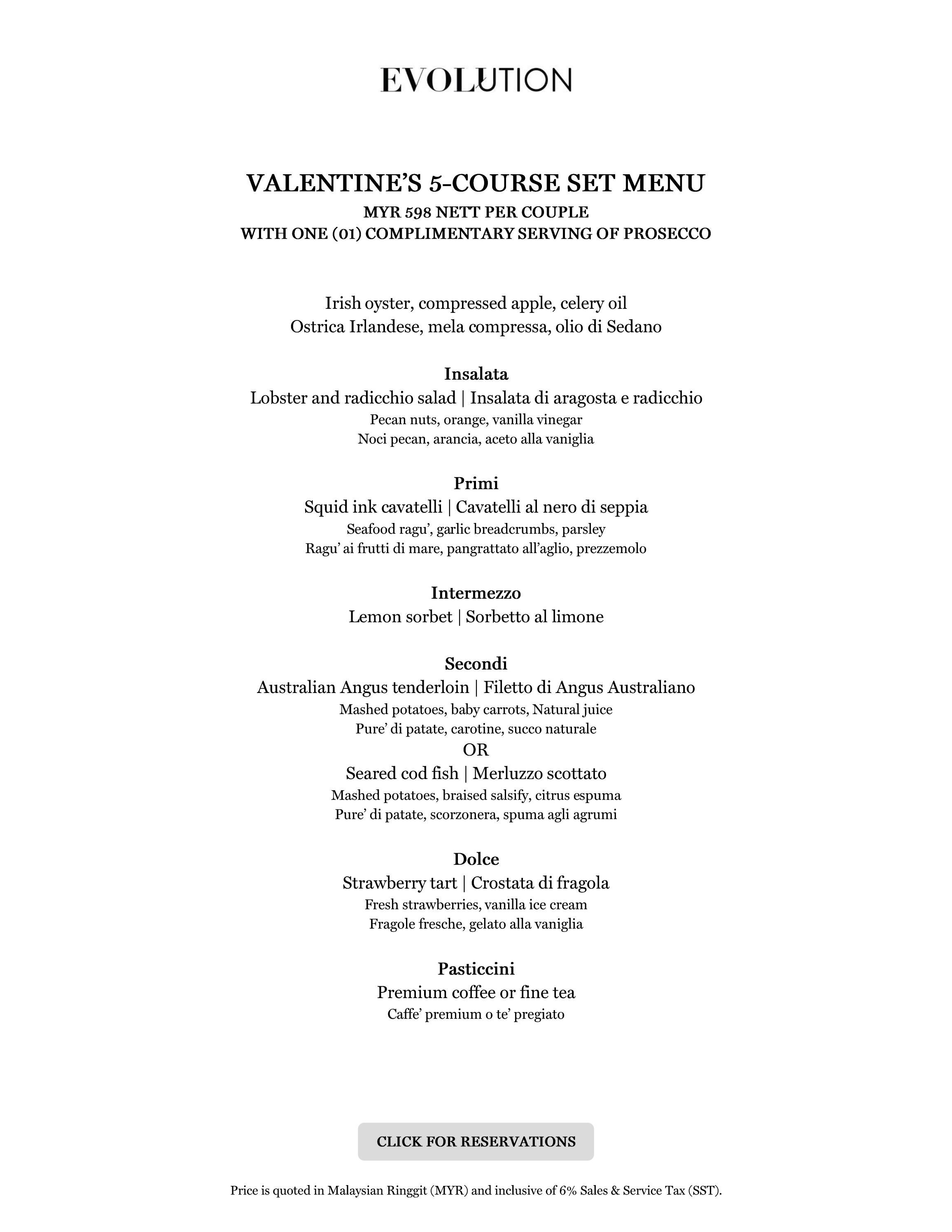 Menu: Valentine's 5-Course Set Menu at Evolution by ...