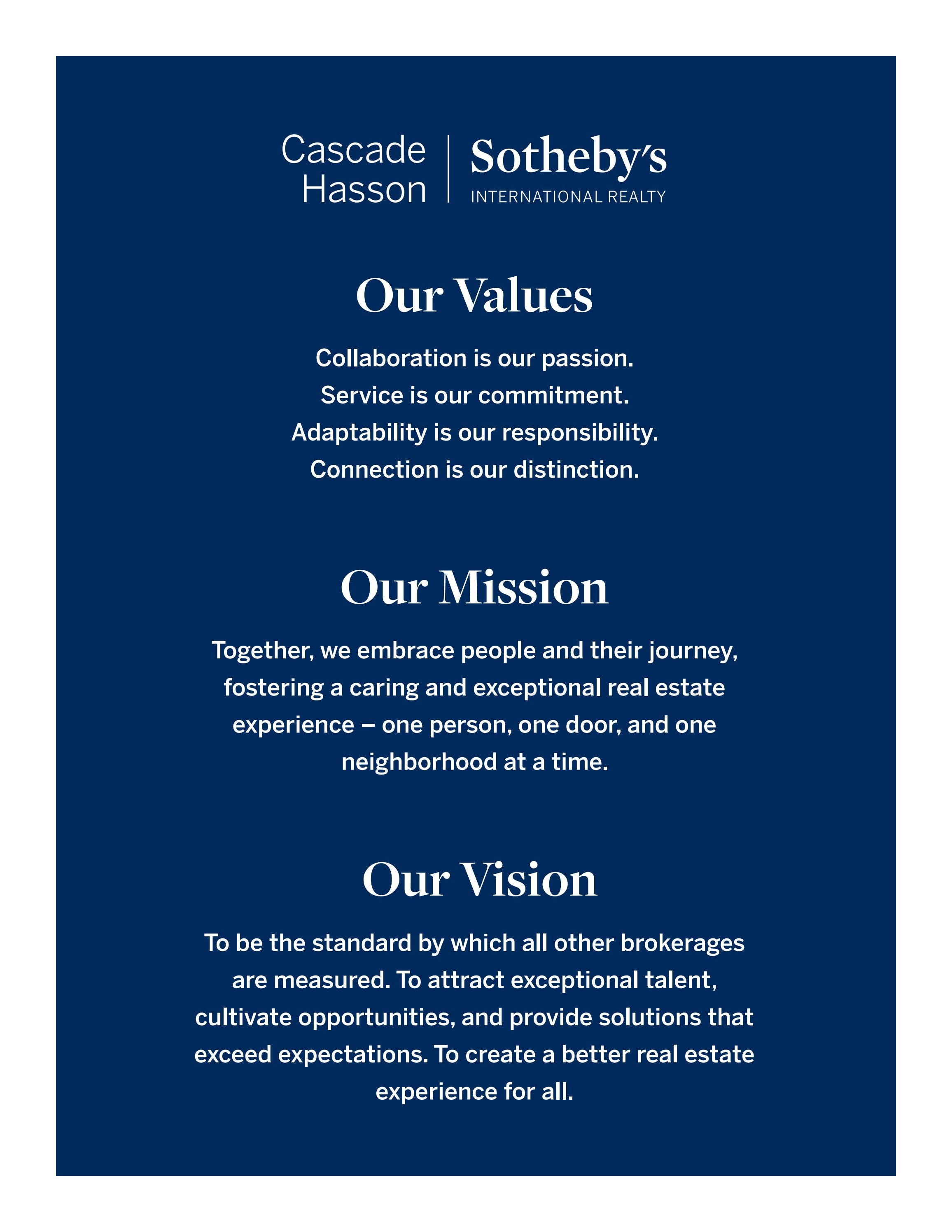 Our Values, Mission & Vision by Cascade Hasson Sotheby's International ...