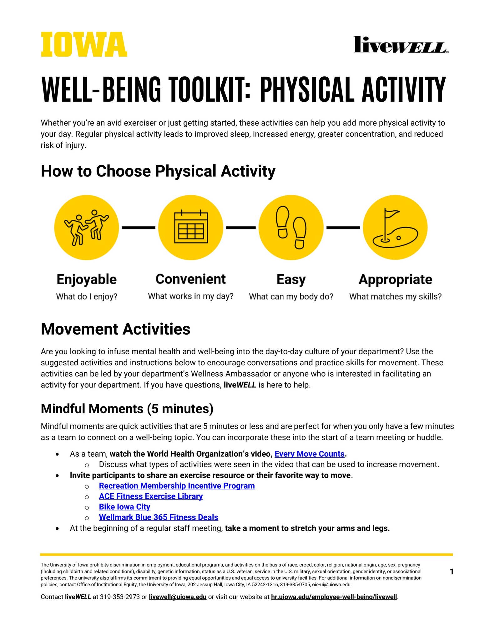 Well-Being Toolkit: Physical Activity by liveWELL program at University ...
