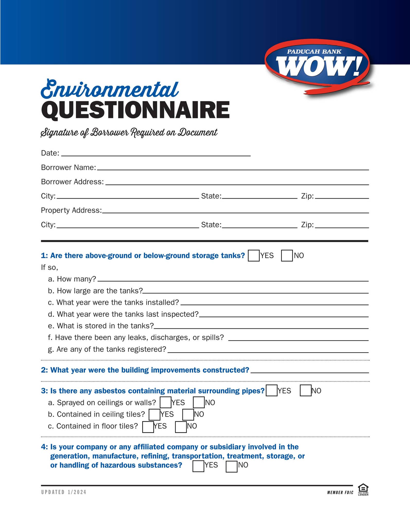 2024 Environmental Questionnaire with Fillable Fields by PaducahBank ...