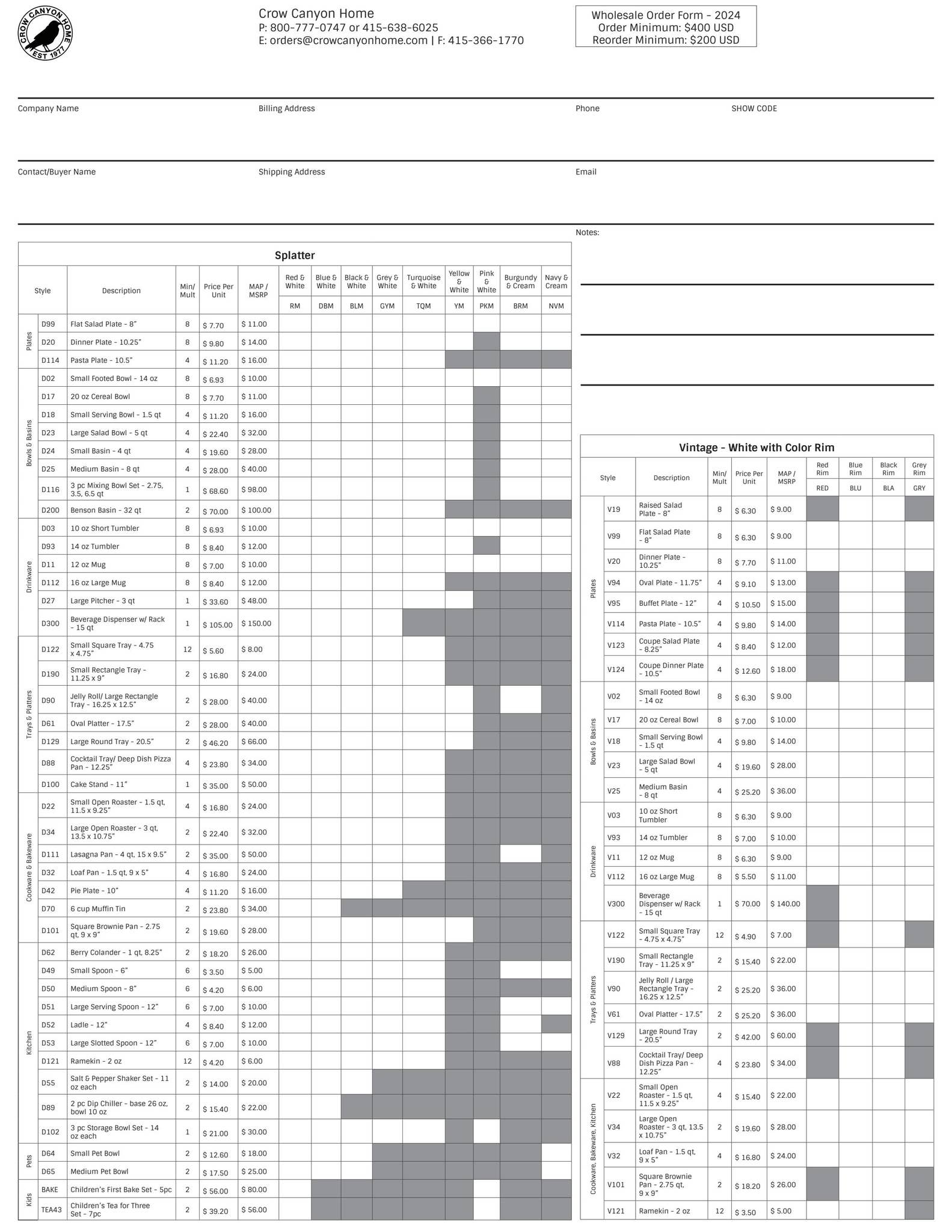 2024 CCH Hospitality Order Form by crowcanyonhome - Issuu