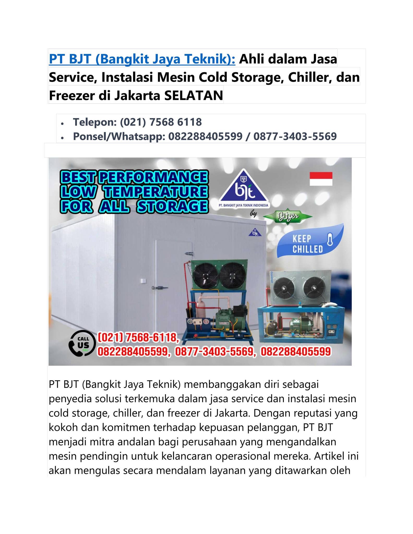 JASA INSTALASI MESIN COLD ROOM COLD STORAGE PT BJT LOKASI JAKARTA ...