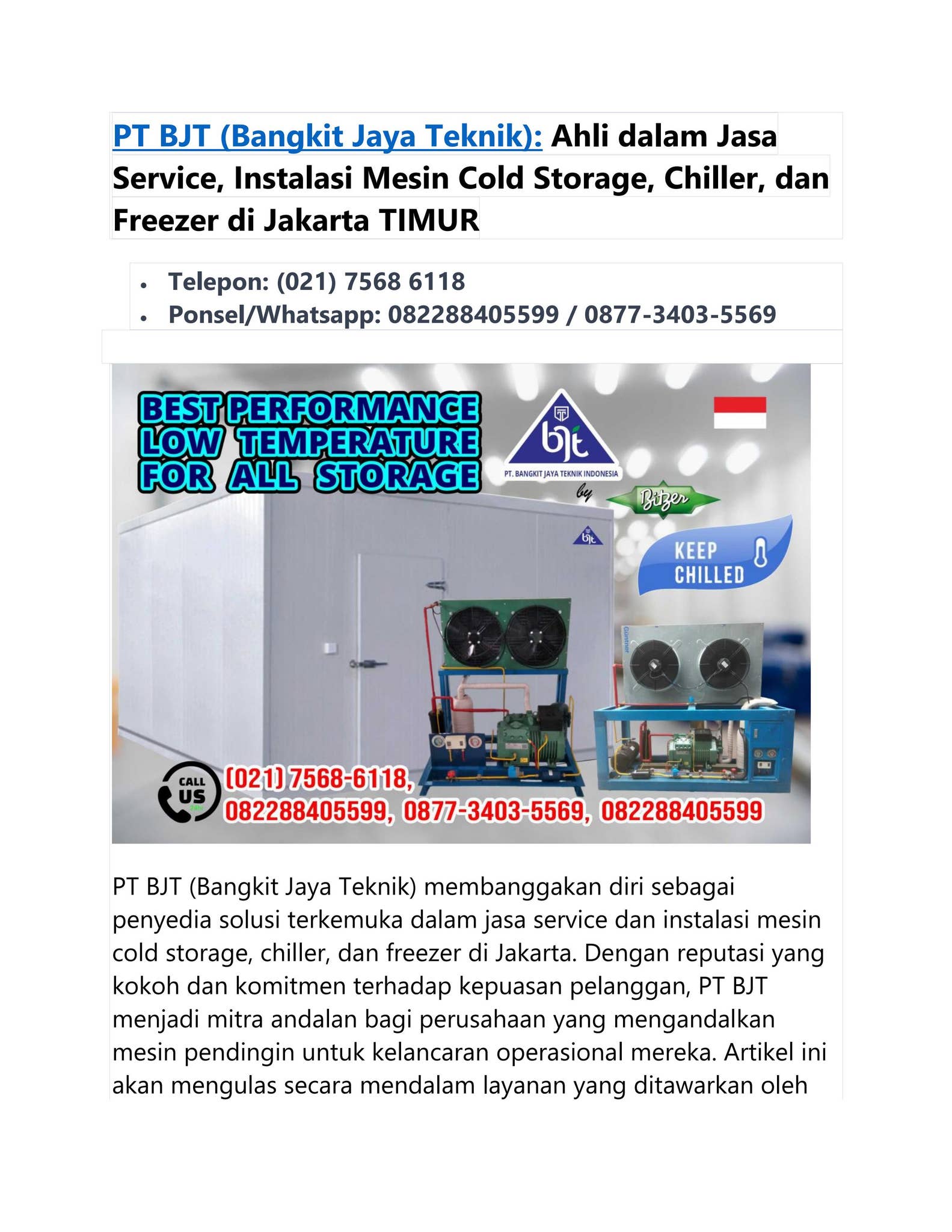 JASA INSTALASI MESIN COLD ROOM COLD STORAGE PT BJT LOKASI JAKARTA by PT ...