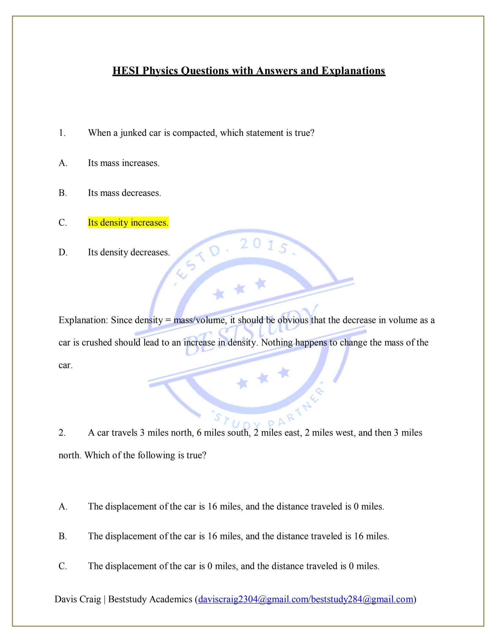 HESI Physics Questions with Answers and Explanations. by BestStudies ...