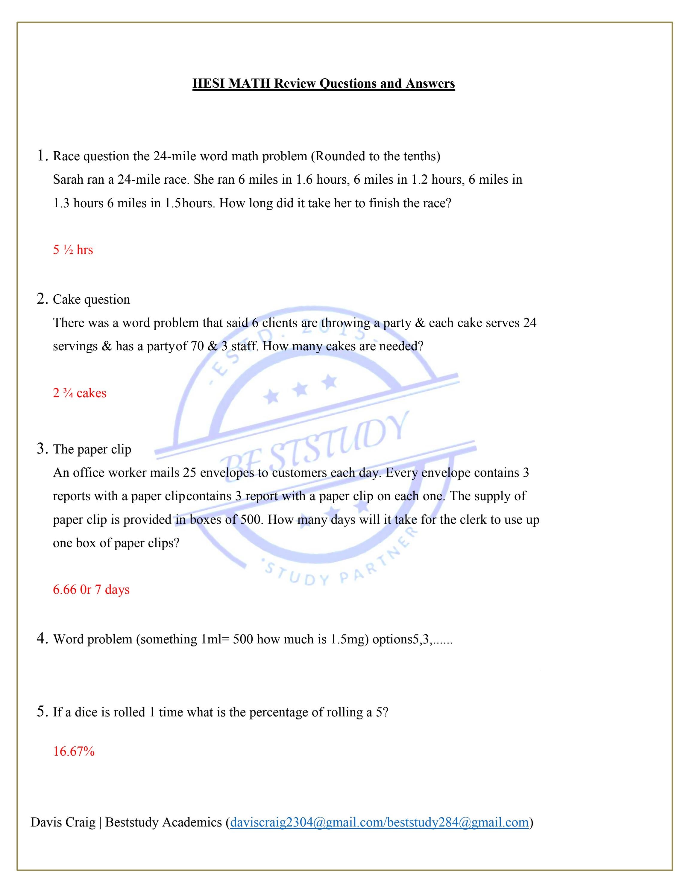 HESI Math Questions with Answers 2nd Version. by BestStudies - Issuu