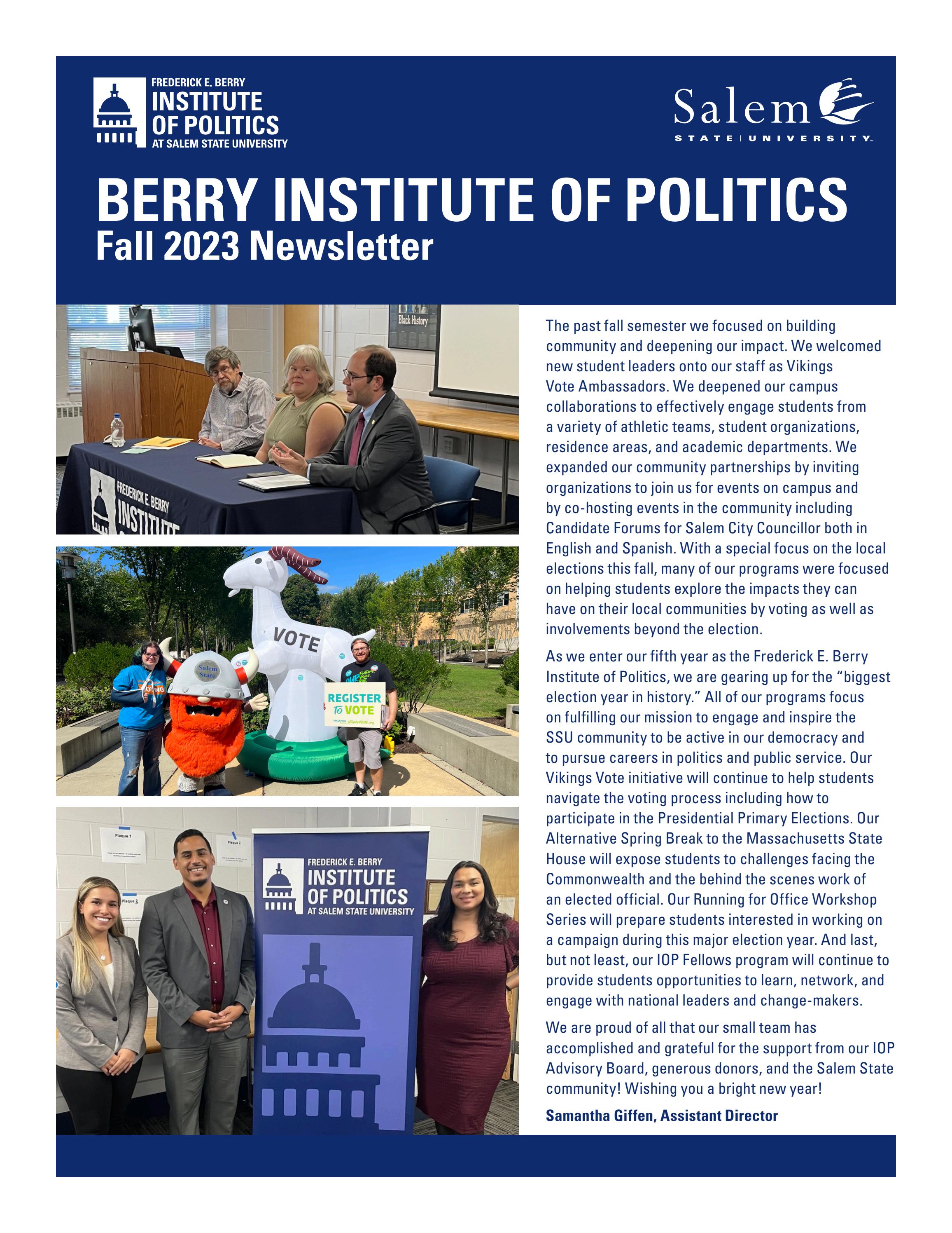 Fall 2023 Newsletter of the Frederick E. Berry Institute of Politics at ...