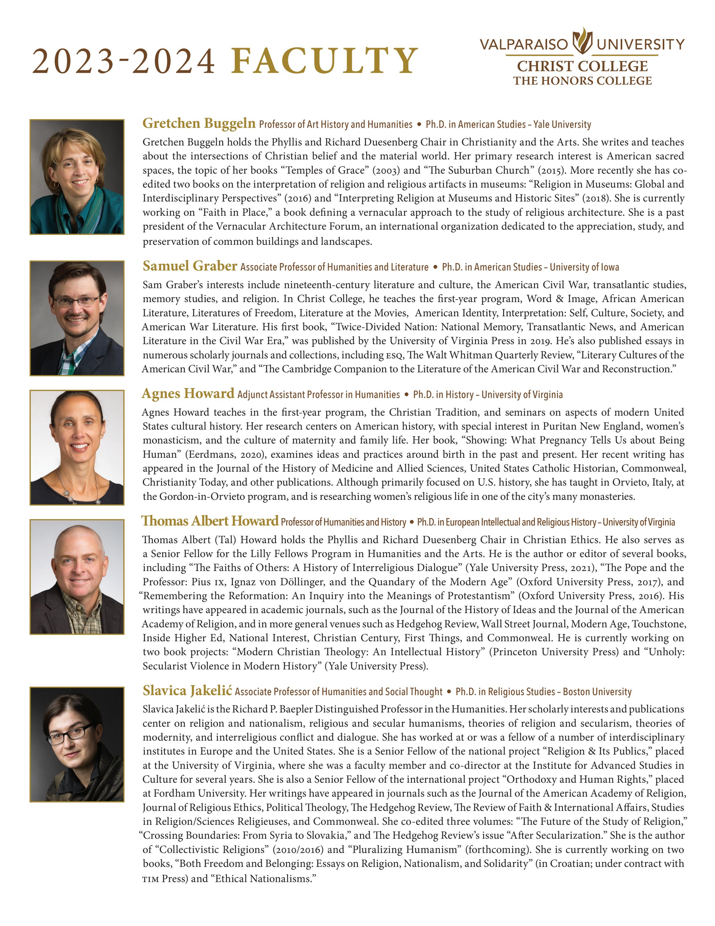 2023-2024 Christ College Faculty Bios | Valparaiso University by Valparaiso University - Issuu