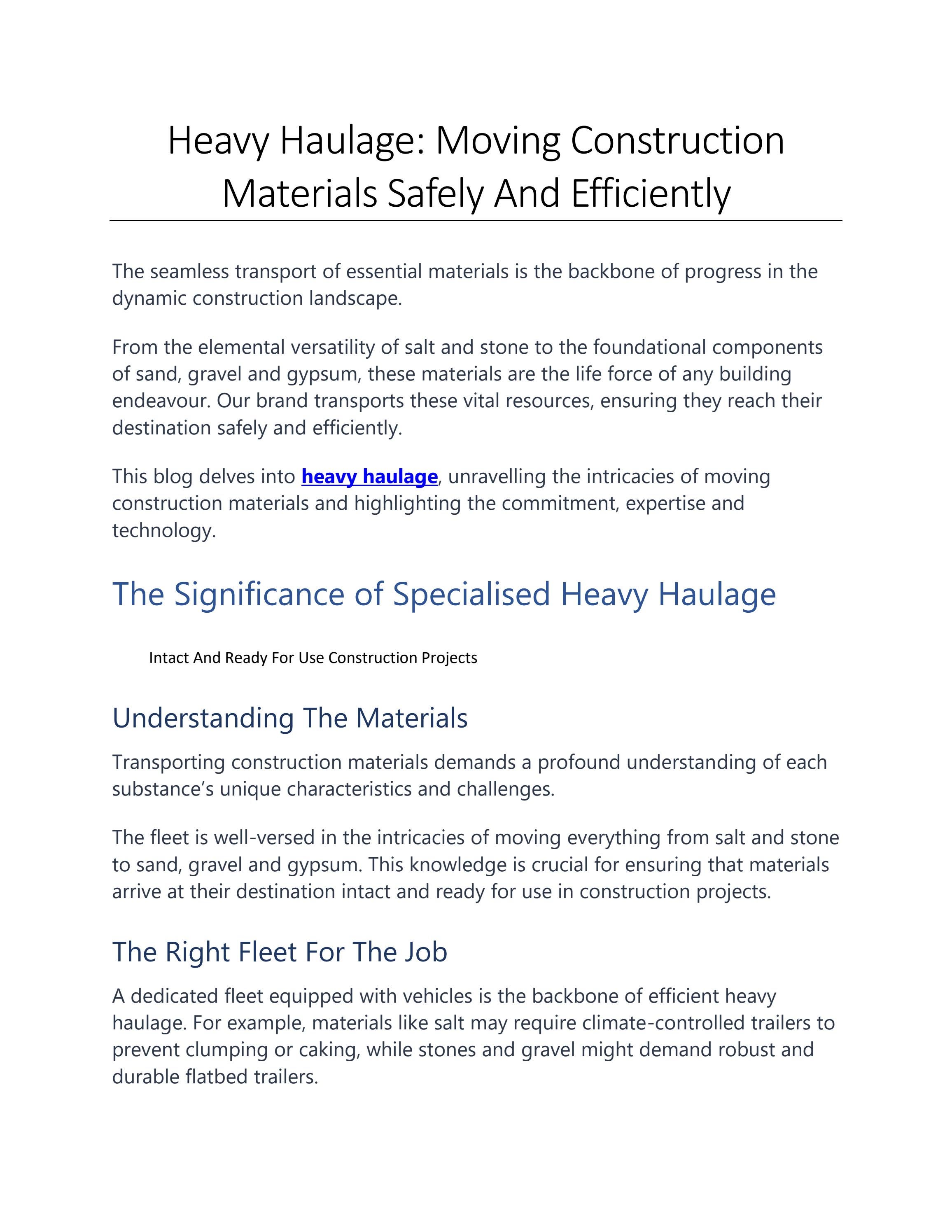 Heavy Haulage: Moving Construction Materials Safely And Efficiently by ...